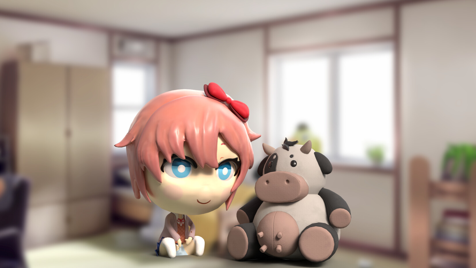 ArtStation - Chibi Sayori & Mr. Cow
