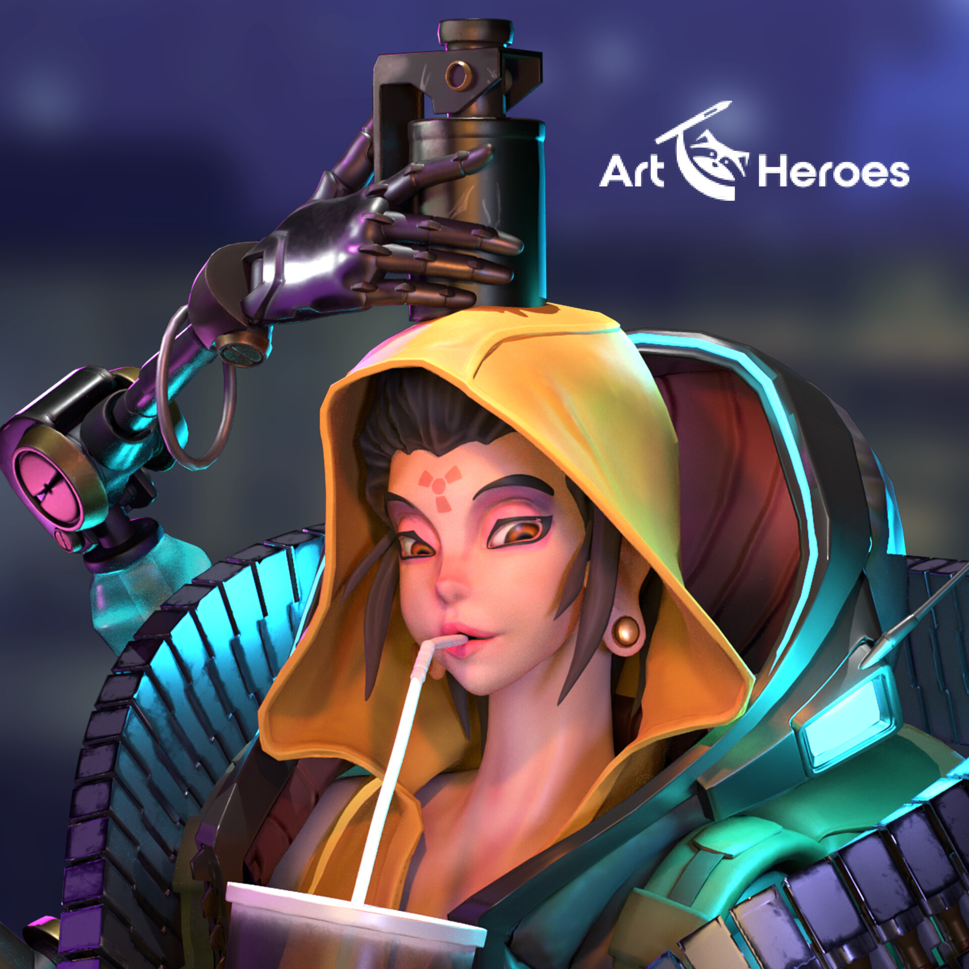 Jorge Ayala - Cyberpunk Stylized Character "Gatling Bodhisattva"