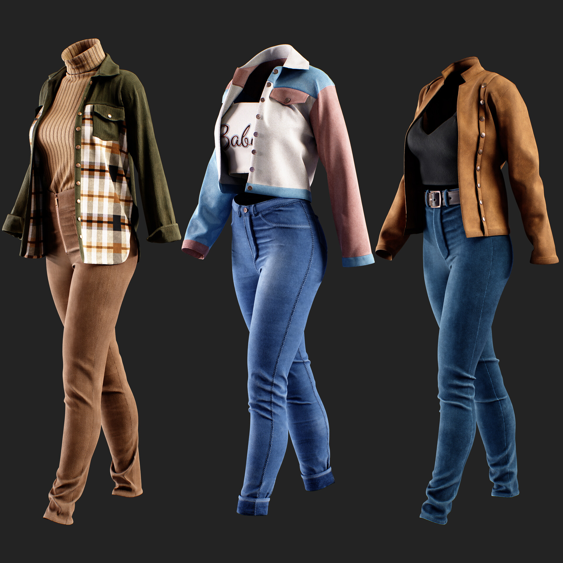 ArtStation - 3 in 1 Girl's Outfits- MD/Clo3d (OBJ + FBX +ZPRJ)+Materials+Textures (vol6-OFF)