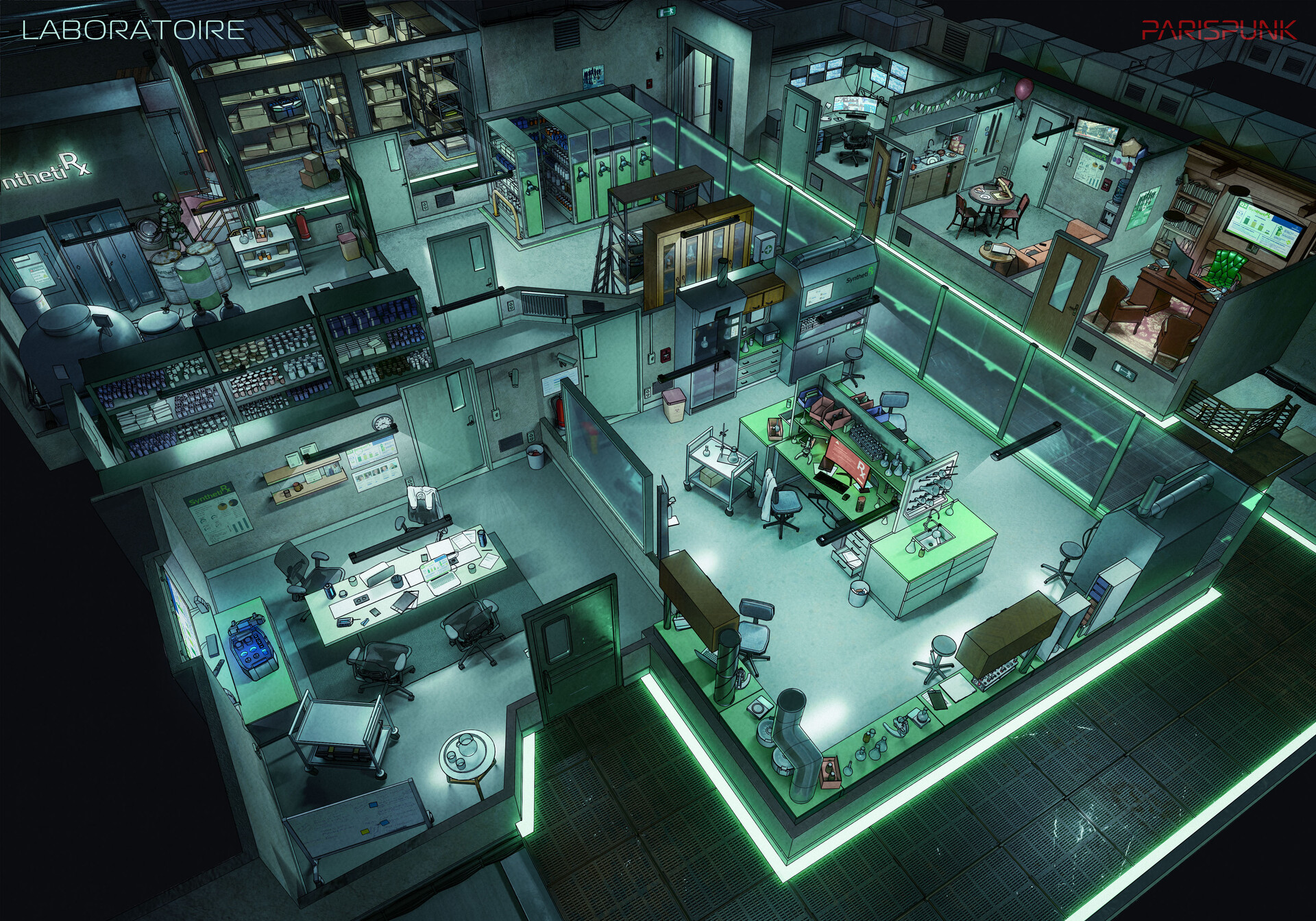 ArtStation - Parispunk - Synthetix Pharmacy and Lab Interiors