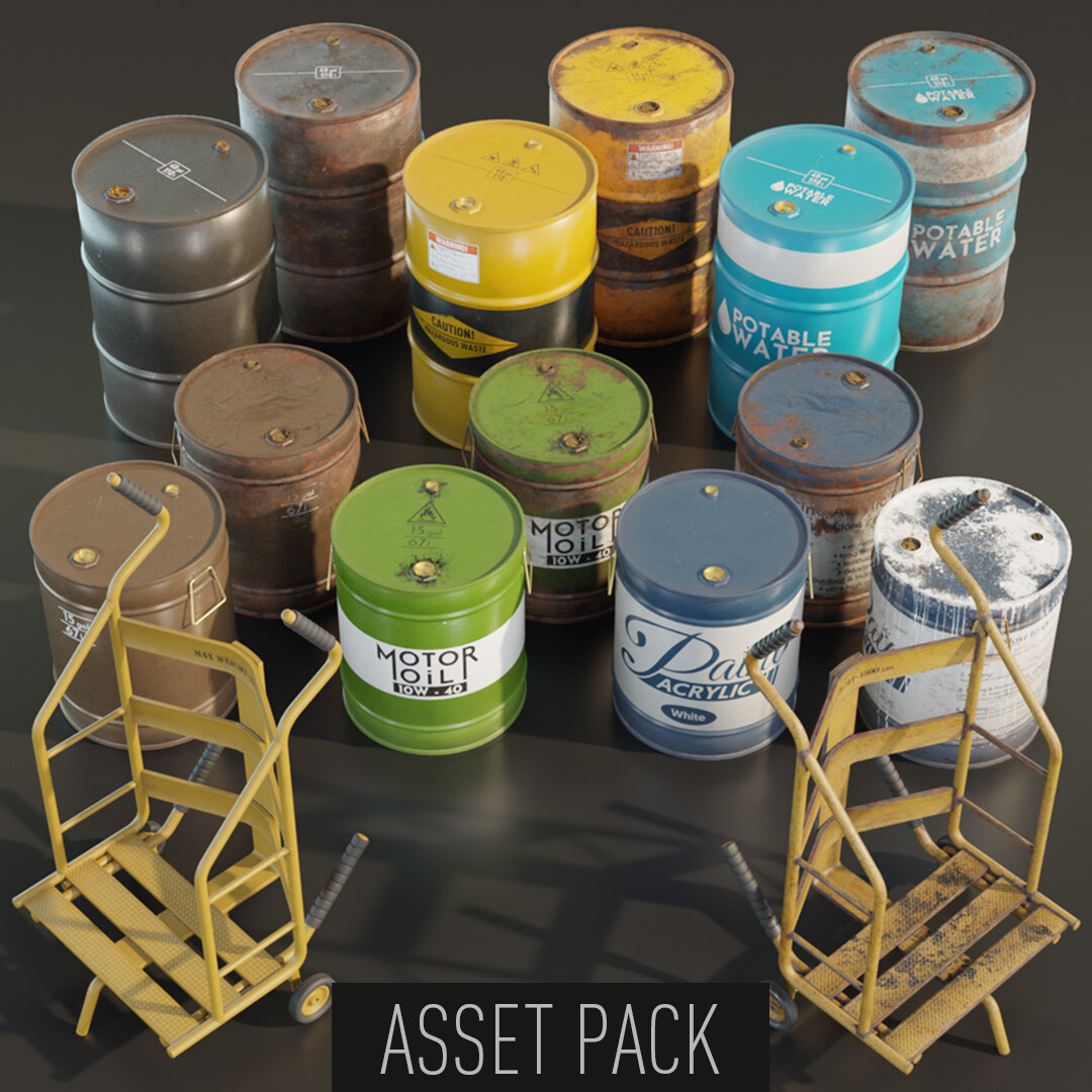 ArtStation - AssetPack: Metal Drum Barrels set Vol.2