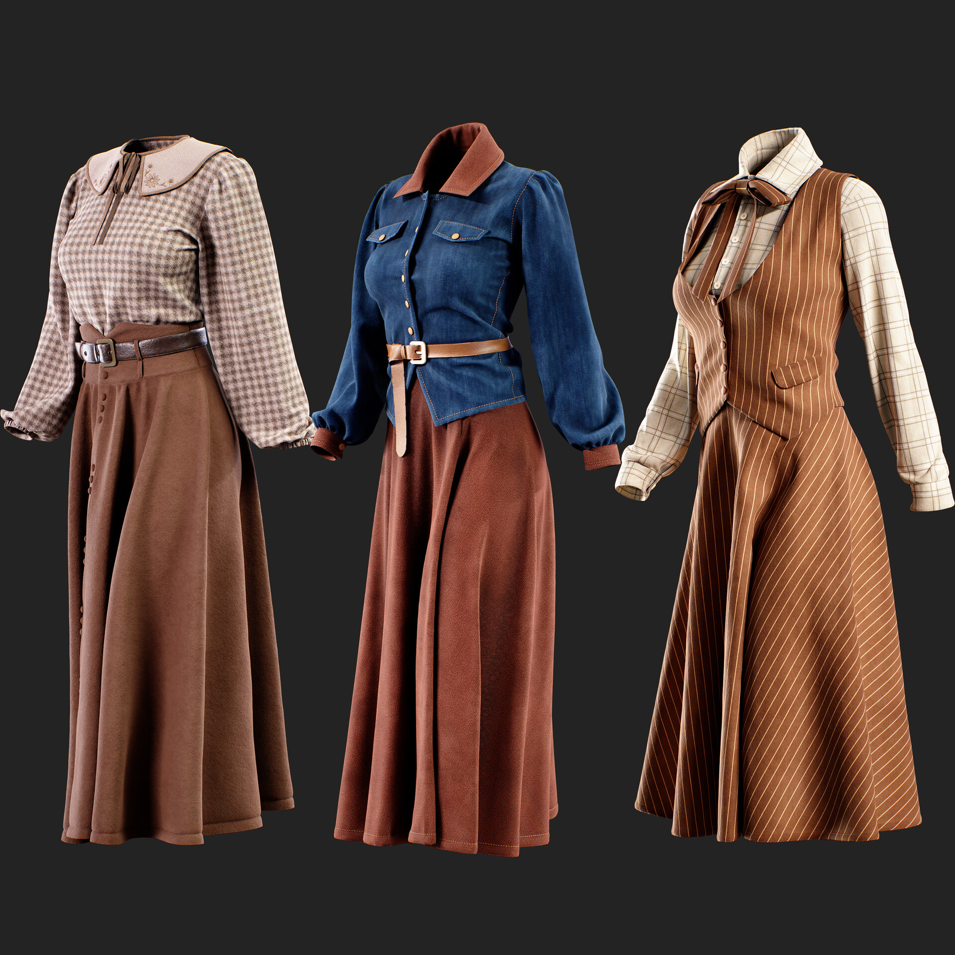 ArtStation - 3 in 1 Girl's Outfits- MD/Clo3d (OBJ + FBX +ZPRJ)+Materials+Textures (vol7-OFF)