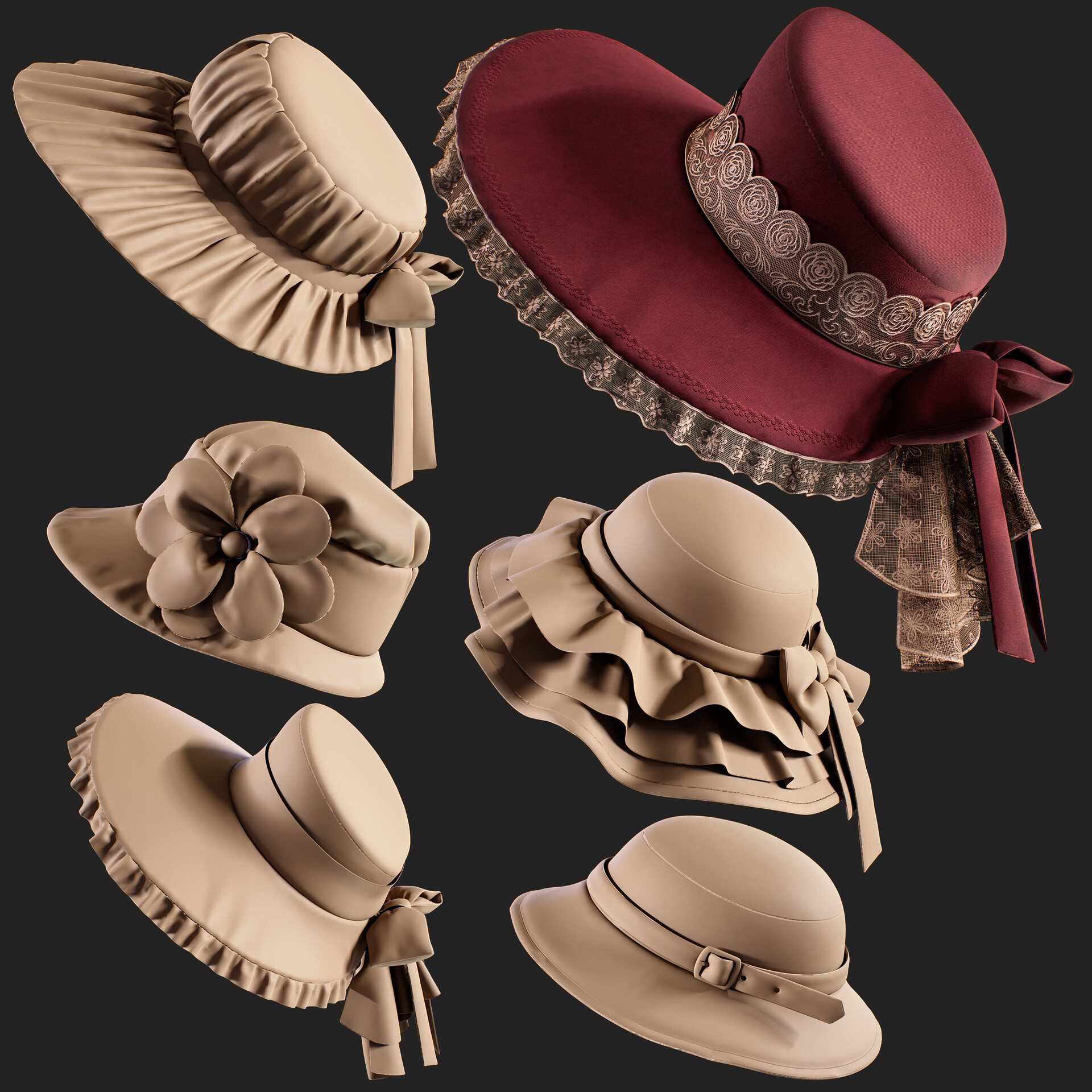 ArtStation - 5 Vintage Women Hats /Marvelous Designer-CLo3D (ZPRJ + FBX ...