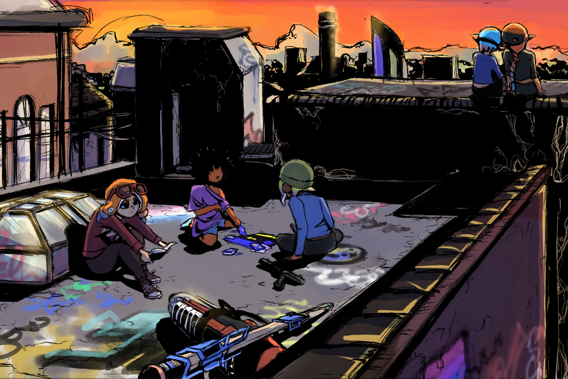 ArtStation - Rooftop in Splatsville (Splatoon) (Commission)