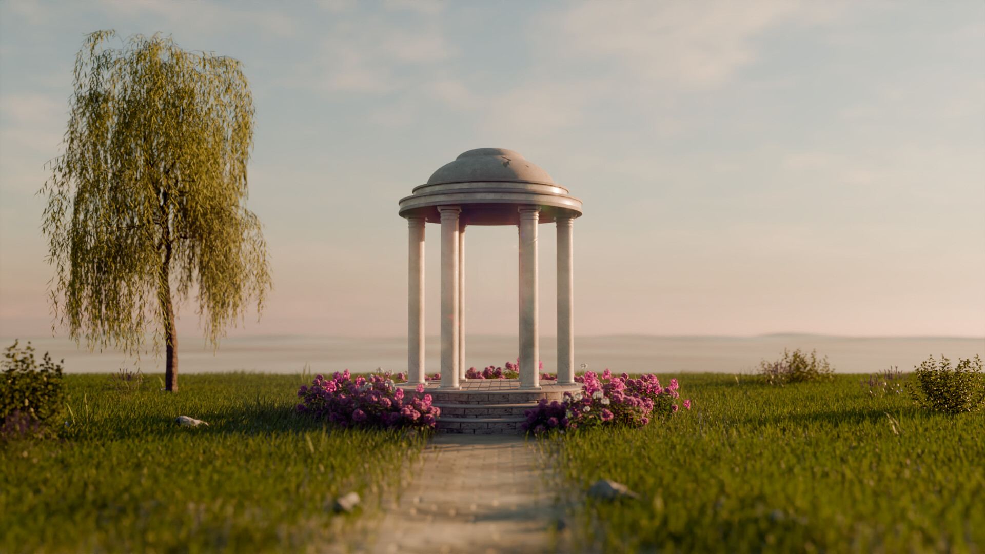 ArtStation - Garden at sunset