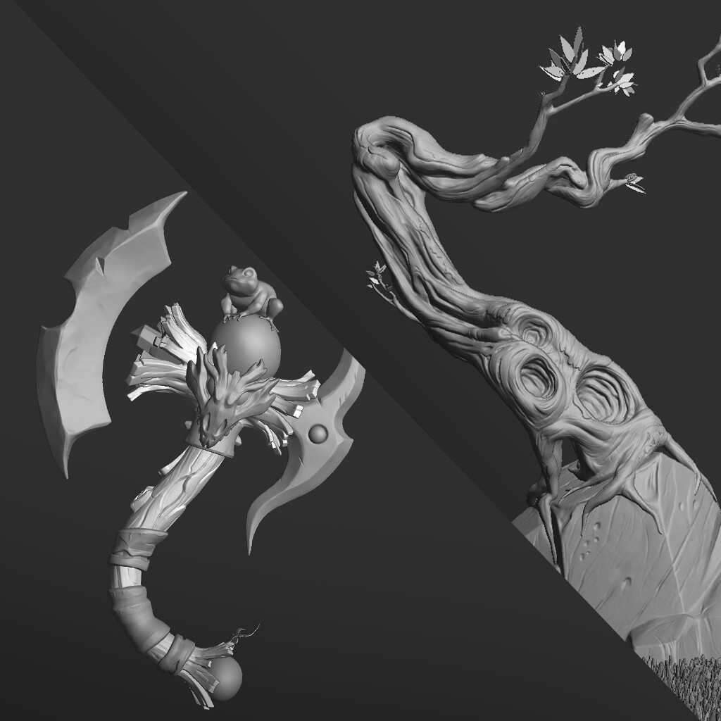 ArtStation - Weapon and tree sculpt