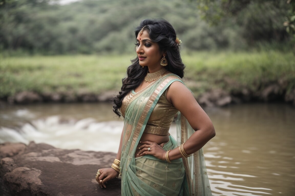 ArtStation - Tamil Nadu women near the stream in saree