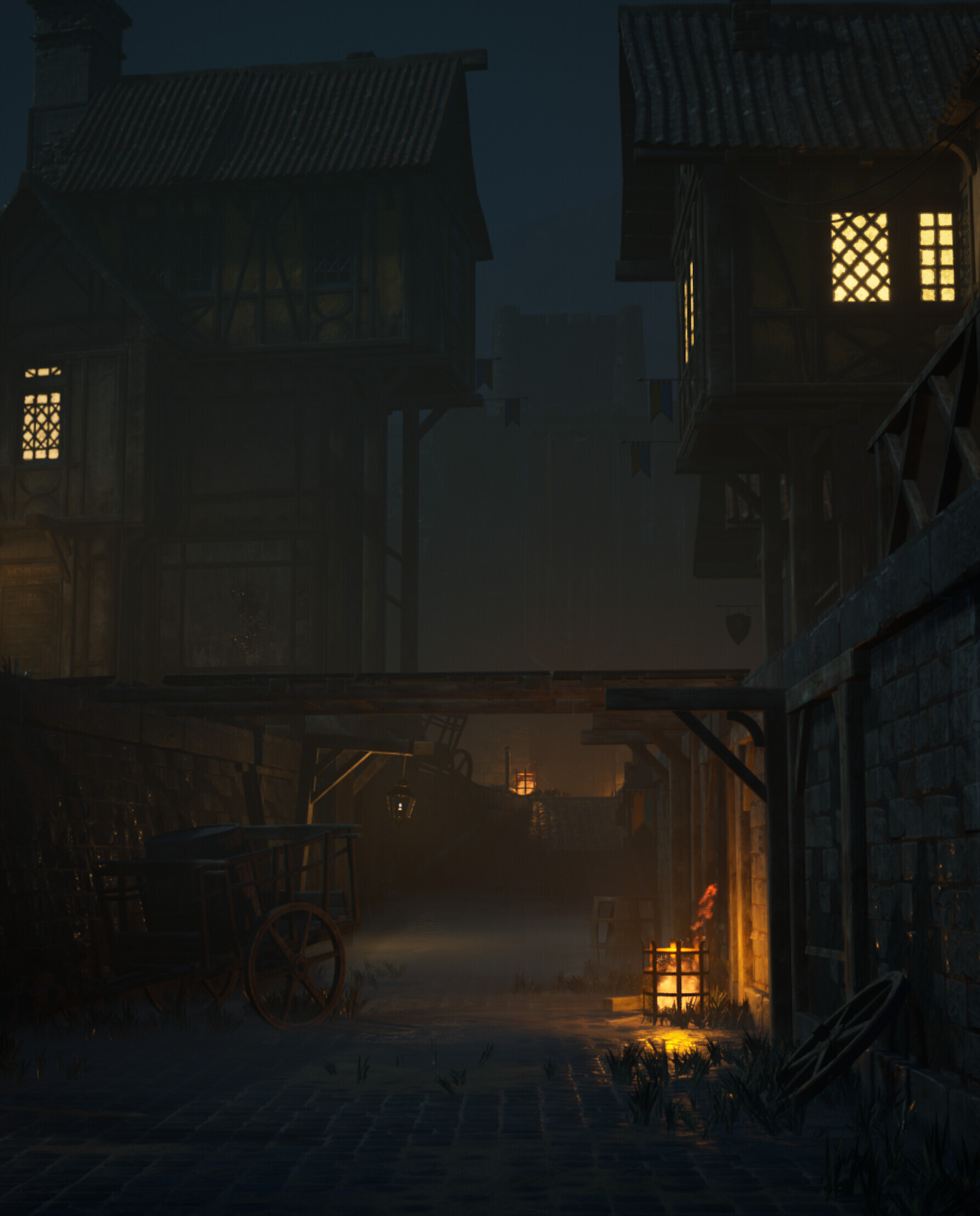 ArtStation - Lighting Night Medieval Village