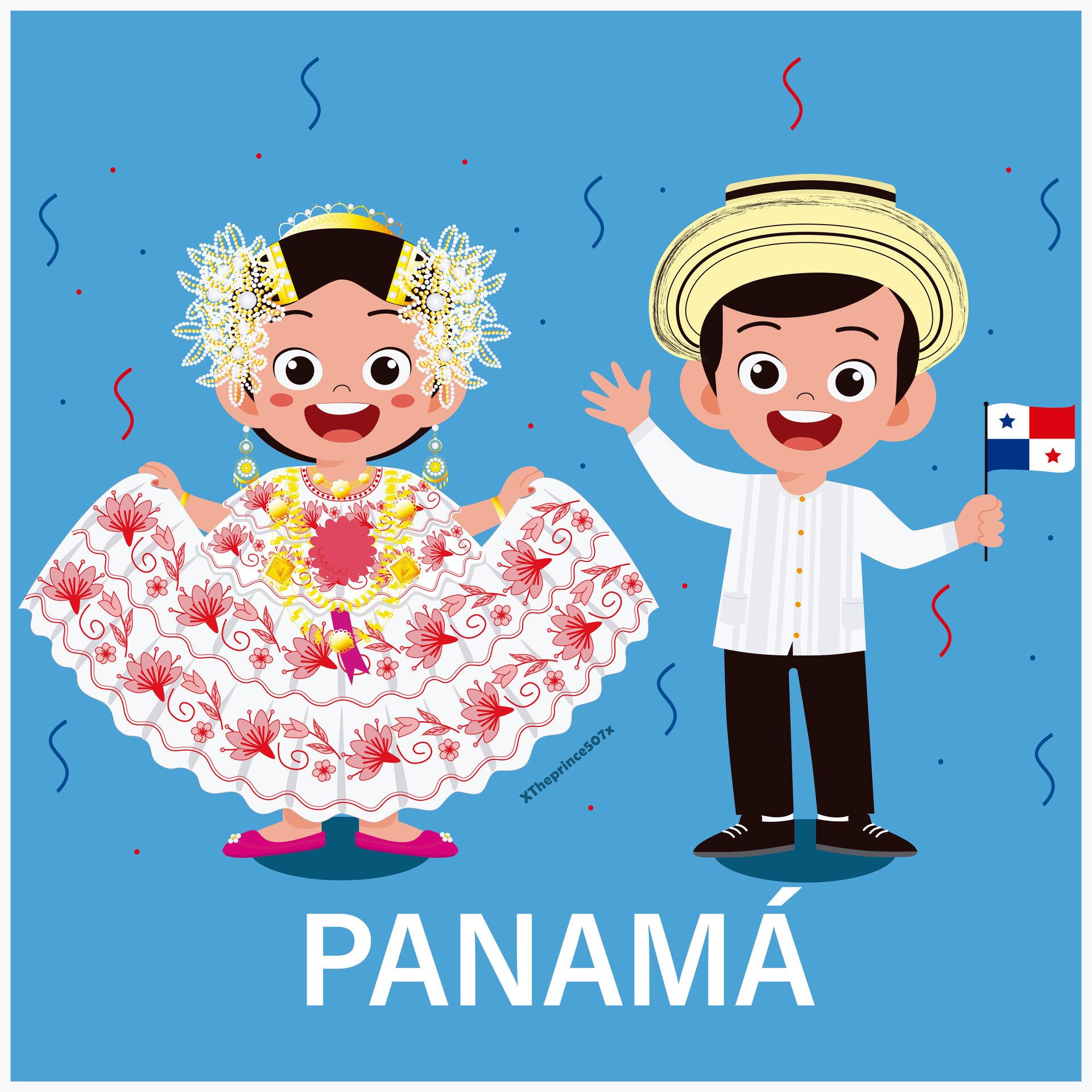 ArtStation - Niños con el vestido típico Panameño - Pollera Panameña -Dibujo animado - La cumbia ...