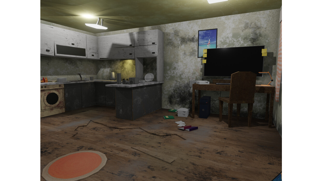 ArtStation - Rundown apartment interior (game ready)