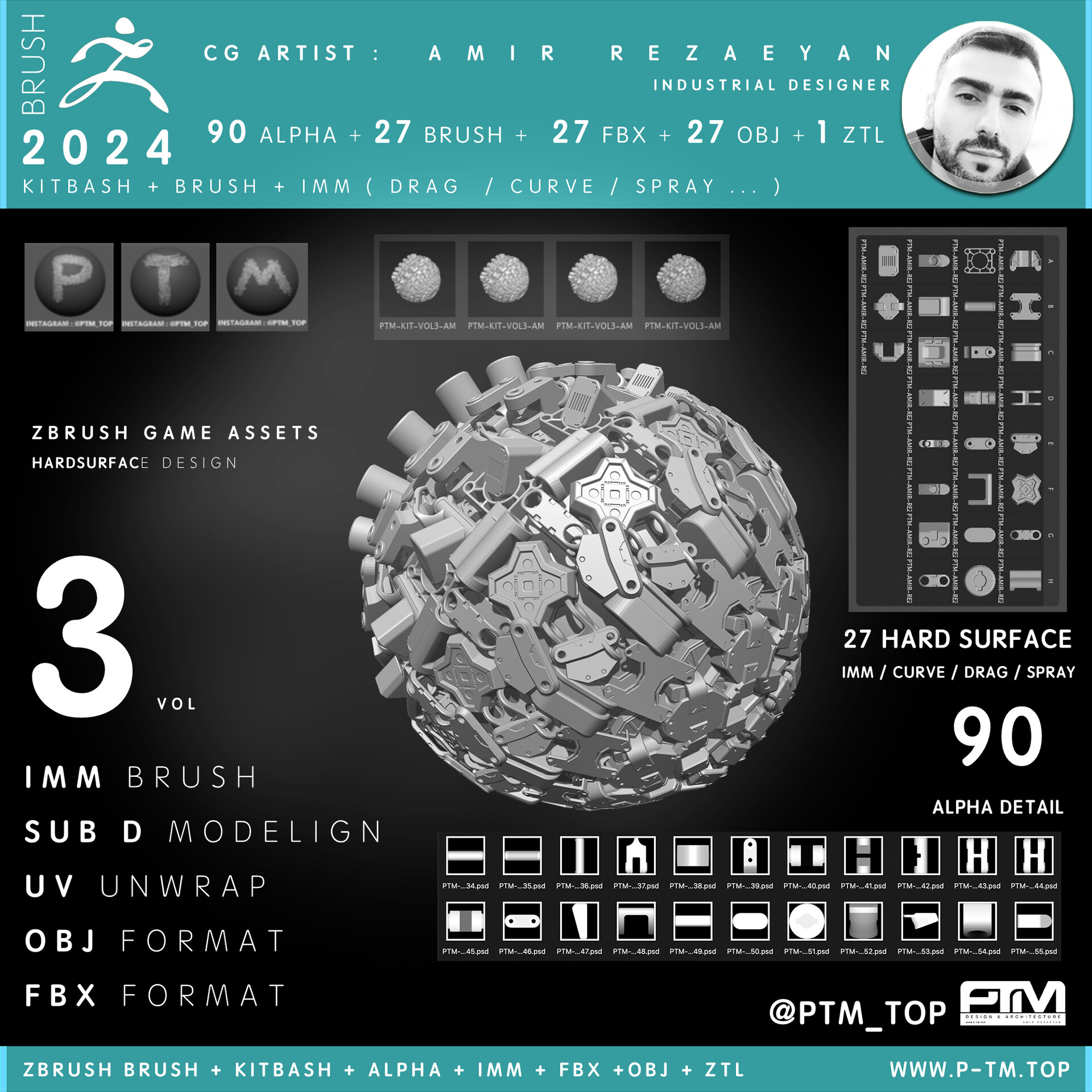ArtStation - Brush Zbrush Vol 3 PTM AMIR REZAEYAN