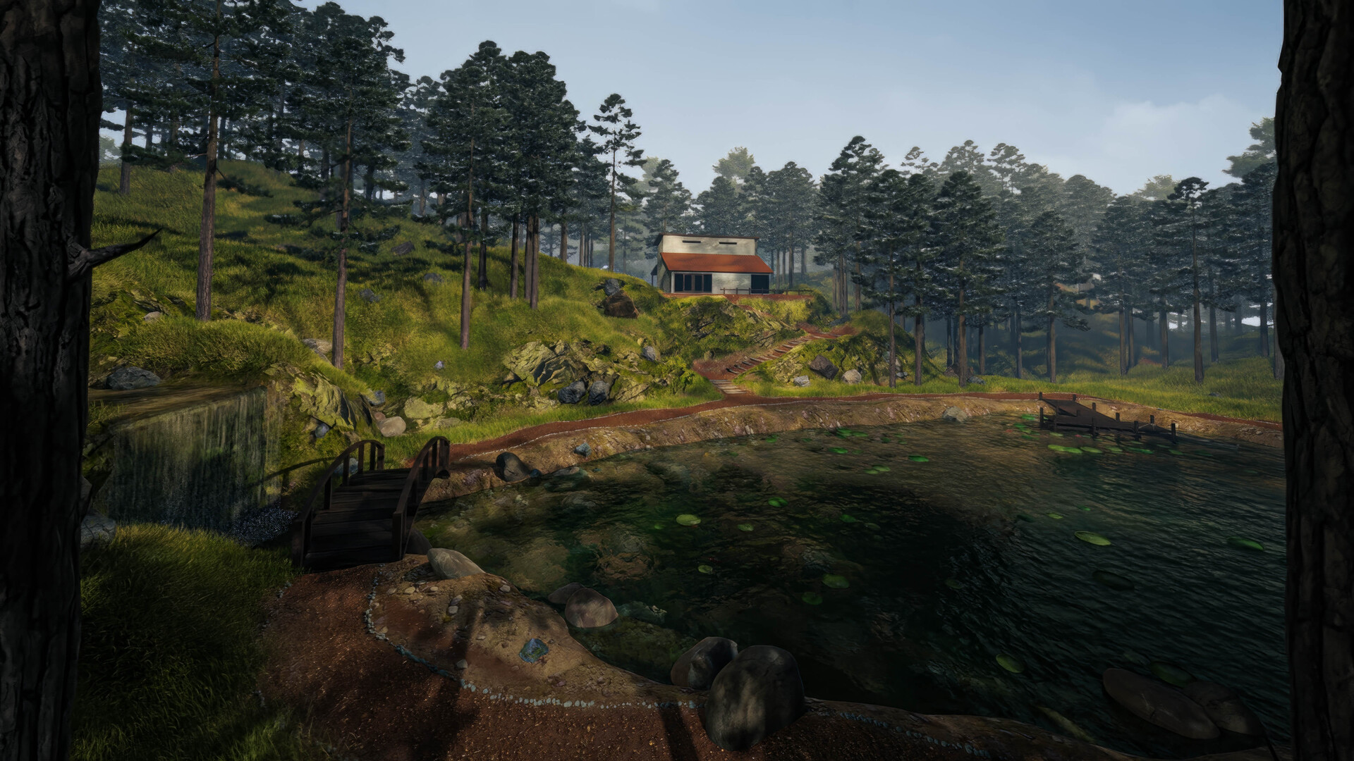 ArtStation - Spring house with pond and waterfall