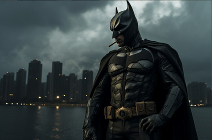 ArtStation - "BATMAN SMOKING IN MARINE DRIVE,MUMBAI" GENERATED BY AI.