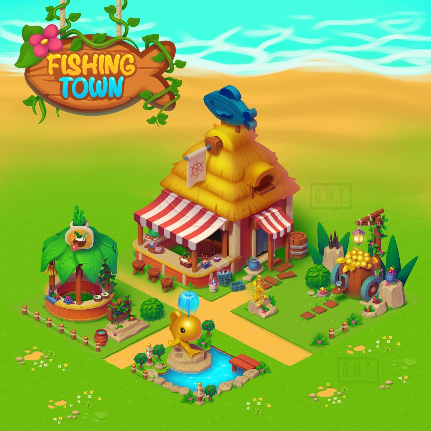 ArtStation - Fishing Town - Concept for Mobile Game