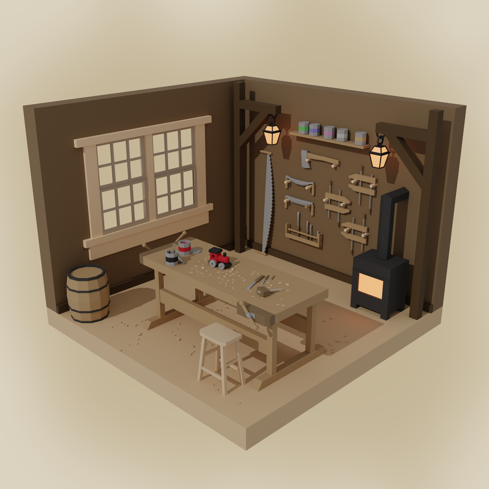 ArtStation - Low Poly Woodshop