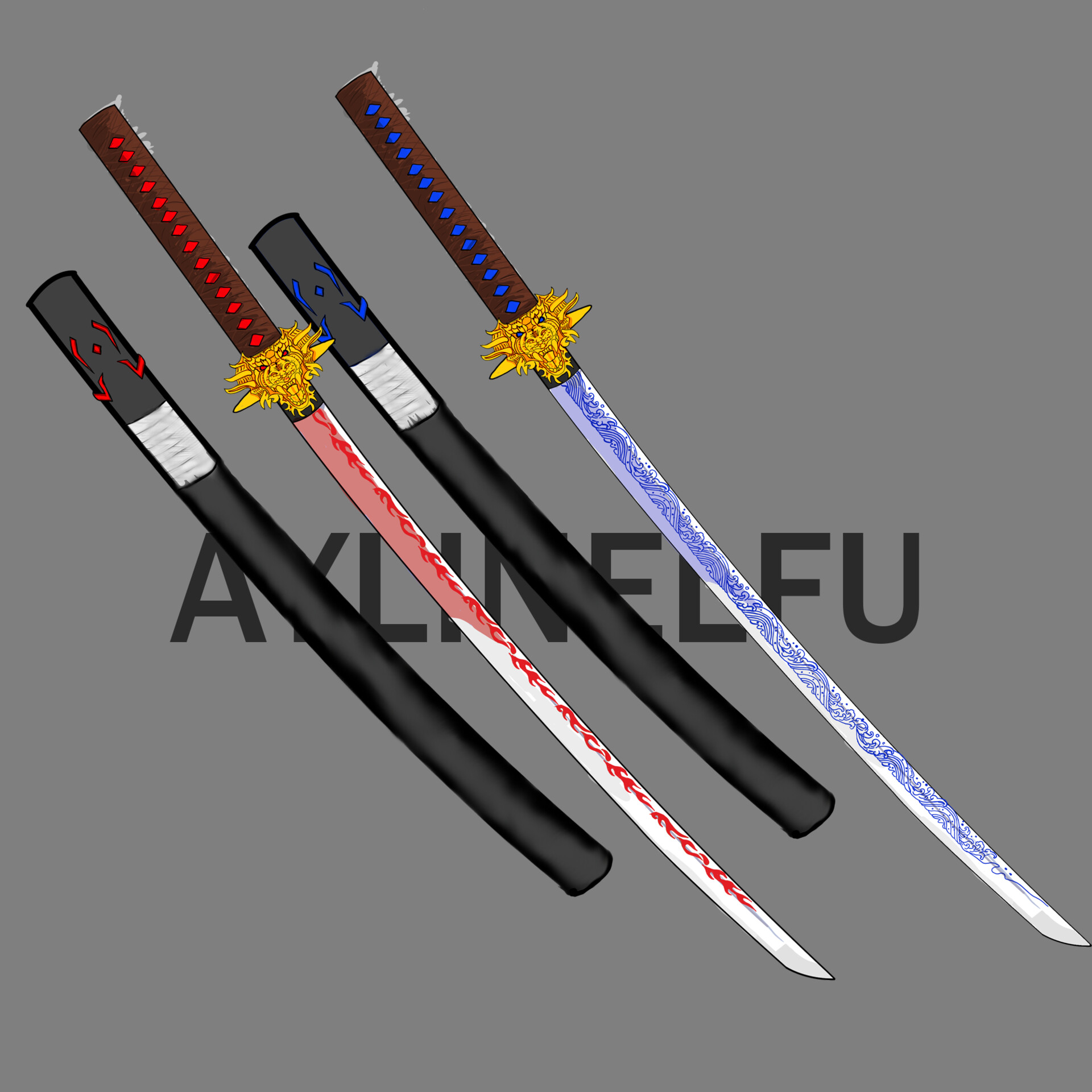 ArtStation - Fire and Water Katana - Personal design