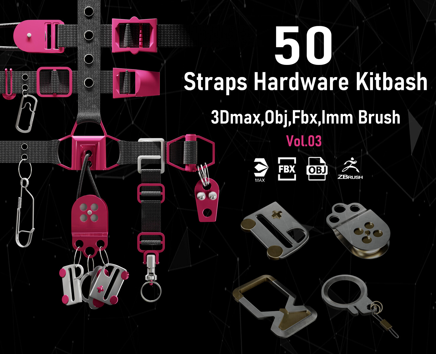 ArtStation - 50 Straps Hardware Kitbash 3D Models