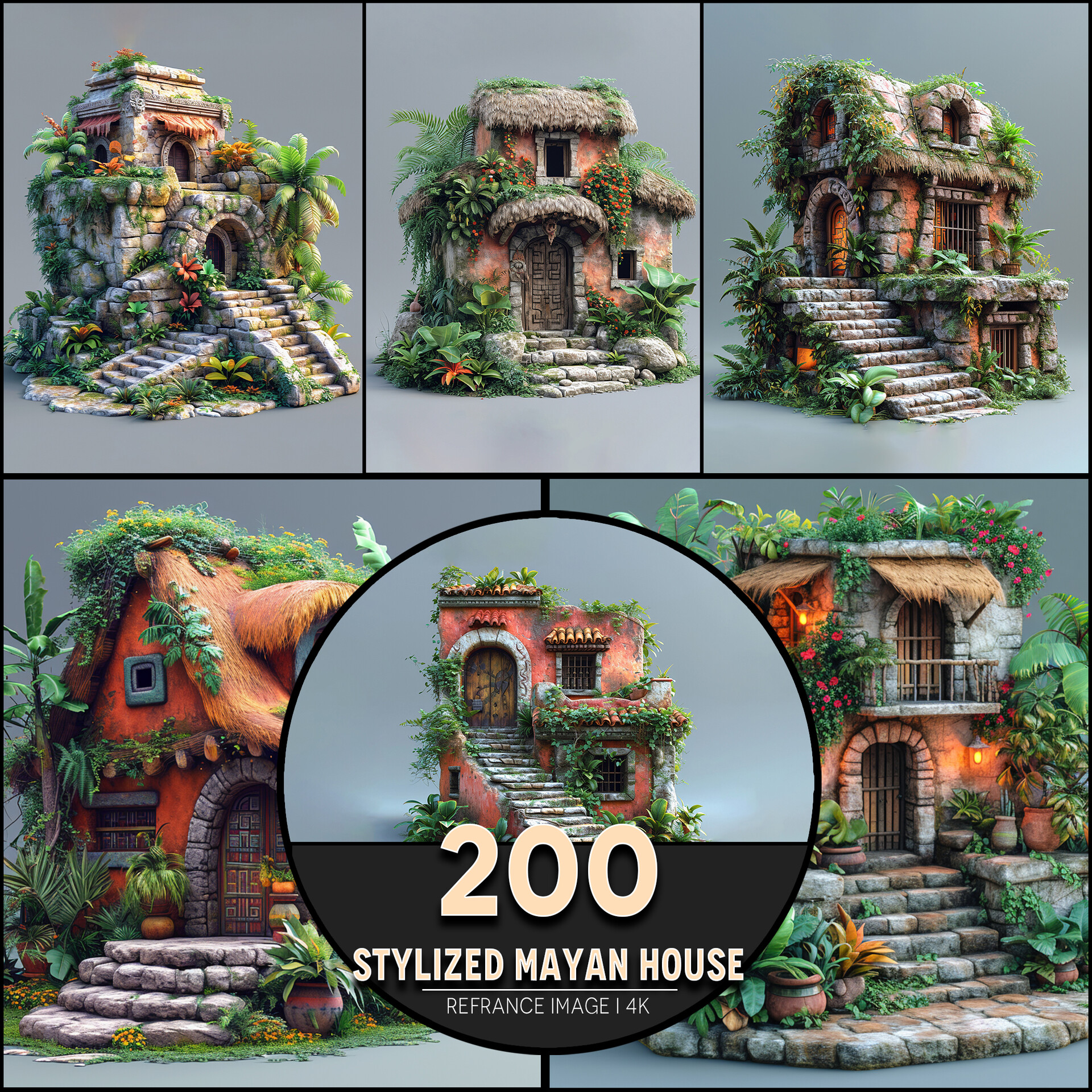 Pixel Ref - Stylized Mayan House 4K Reference/Concept Images