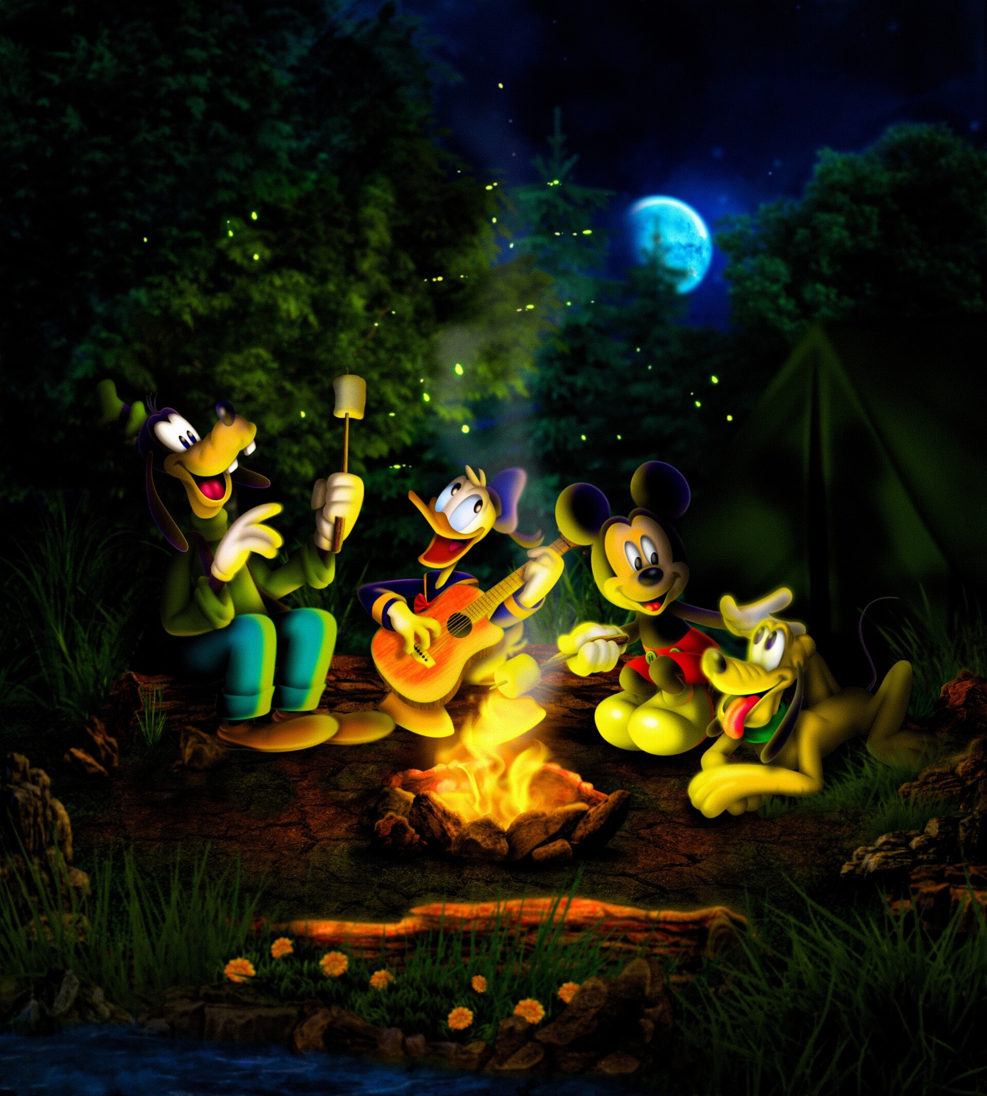 ArtStation - Mickey & Friends: Once upon a Night by the Campfire