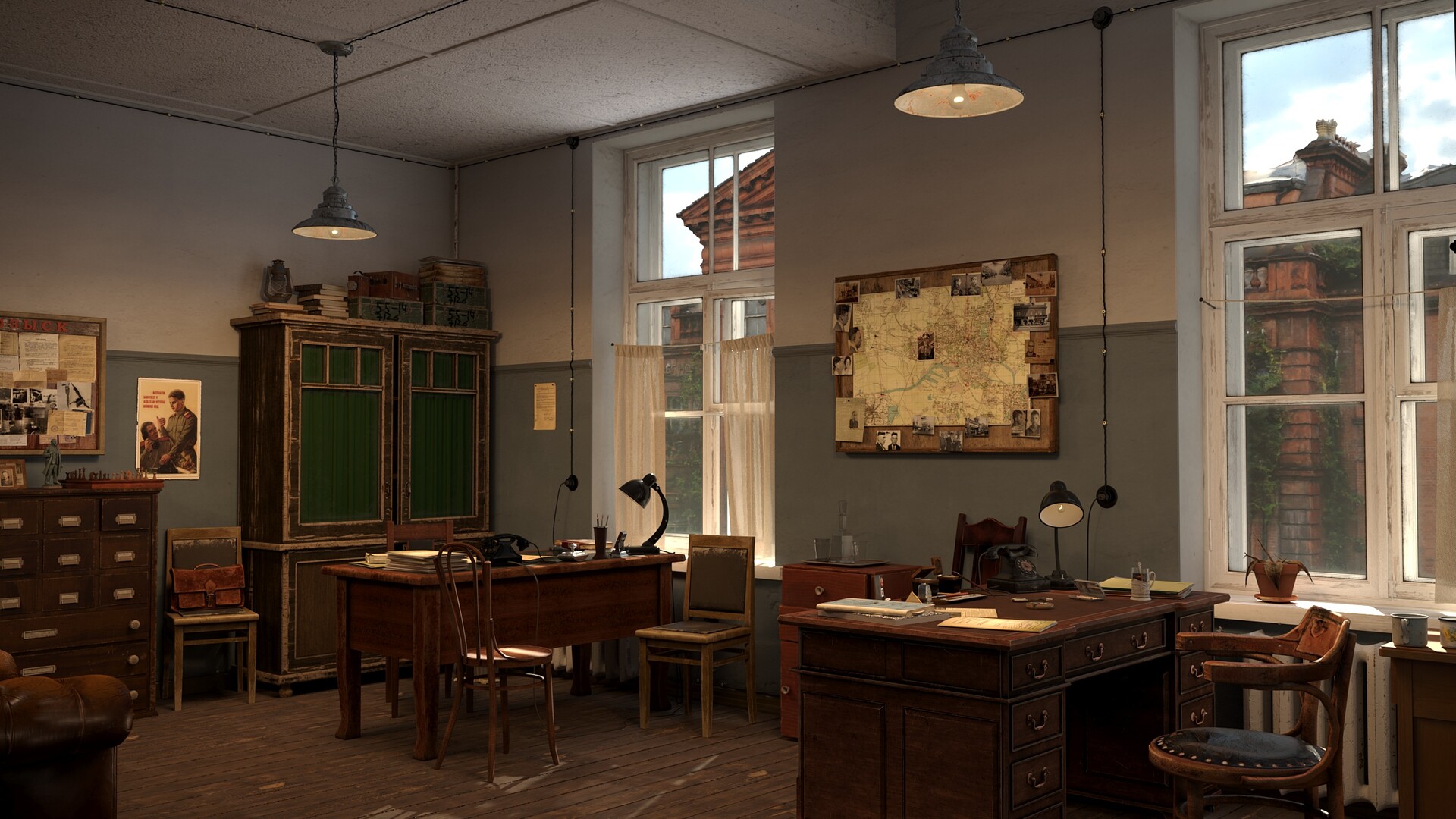 ArtStation - Set design for the film. Provincial police department, 1950.