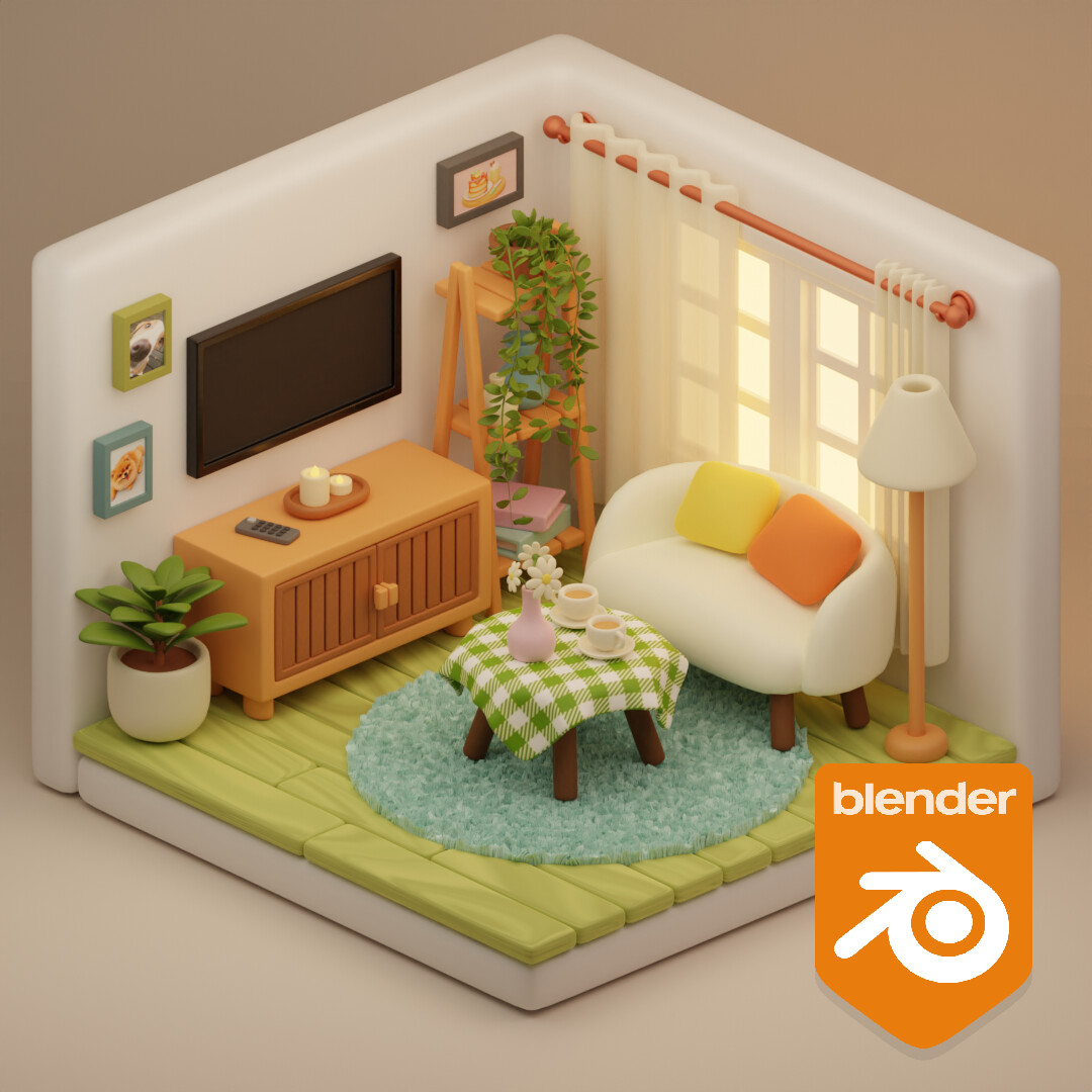 ArtStation - Cozy Isometric Living Room