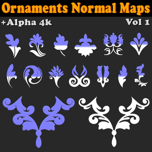ArtStation - 100 Ornaments Normal Maps and Alpha Vol 1