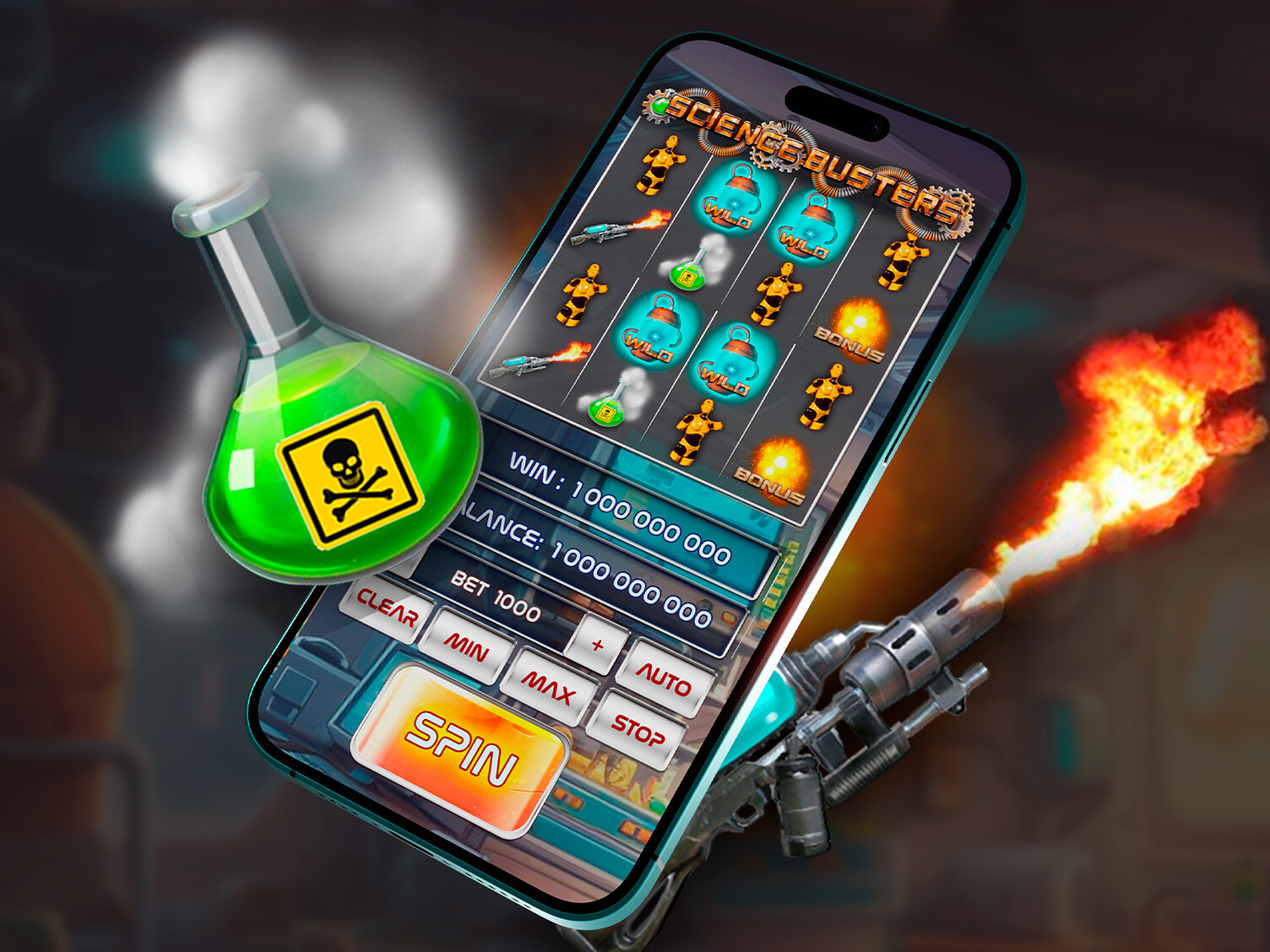 ArtStation - Futuristic ‘Science Busters’ Slots Game — Art and UI elements