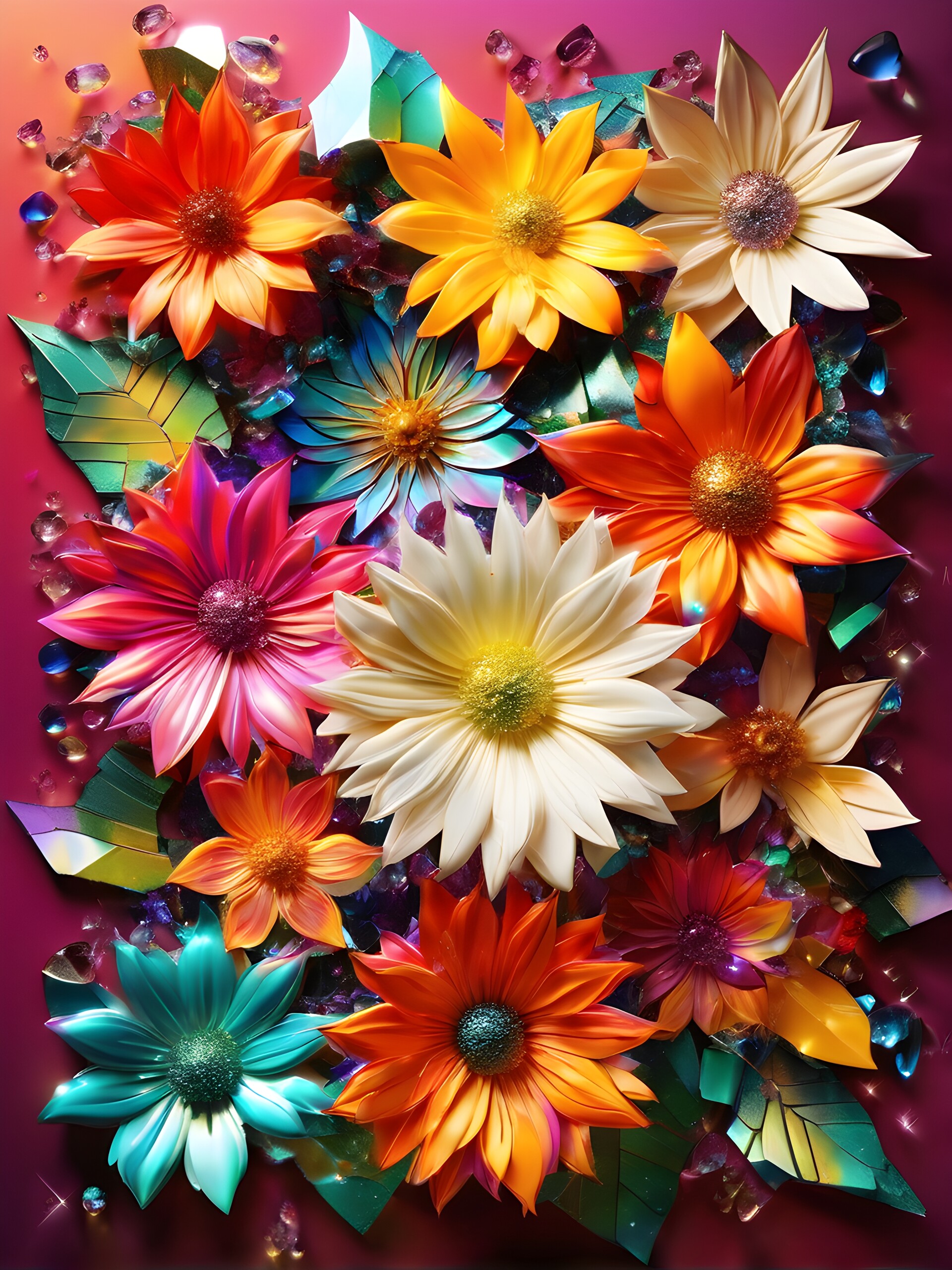 ArtStation - 3D Floral Collage - Vibrant Glass