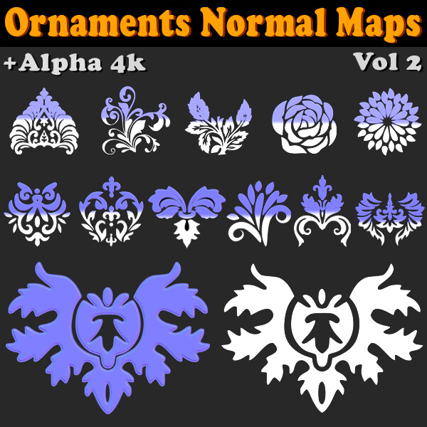 ArtStation - 100 Ornaments Normal Maps and Alpha Vol 2