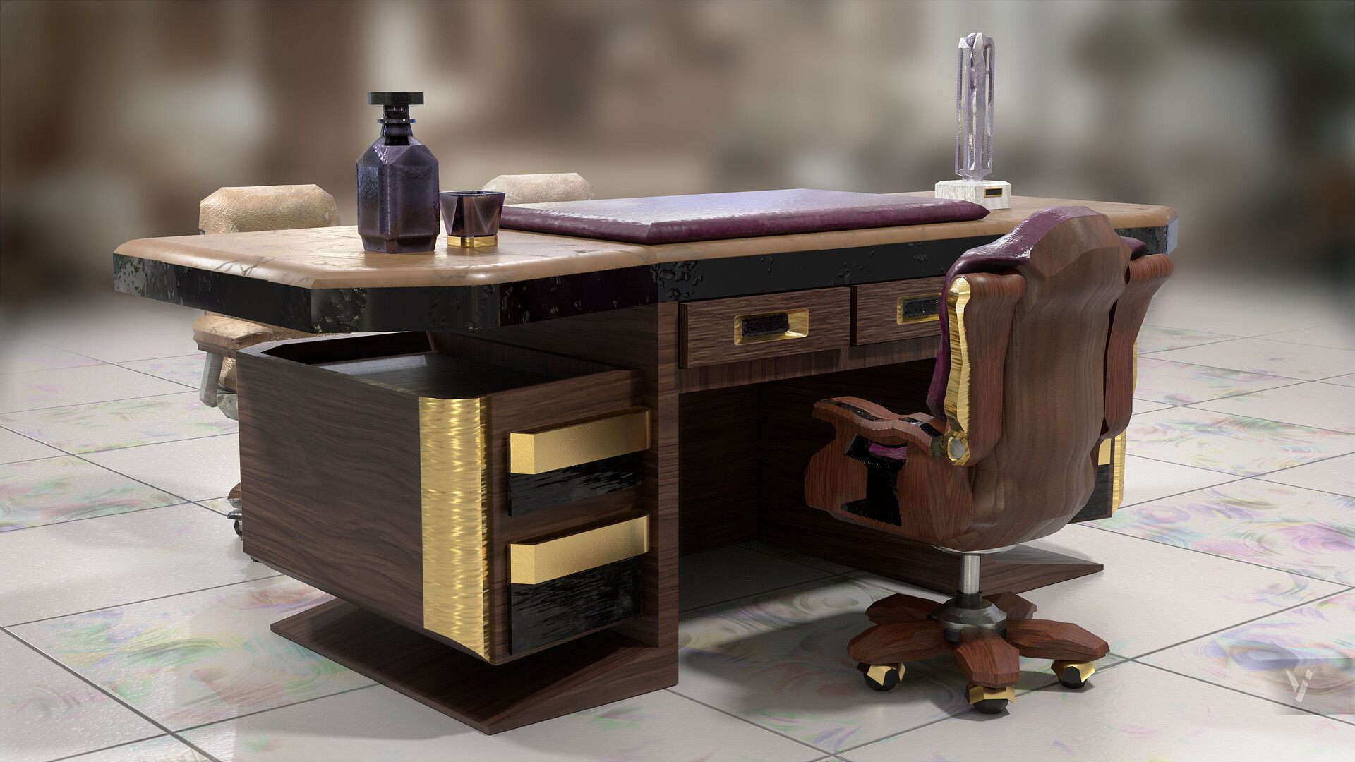 ArtStation - Luxurious Desk and Chairs Set for a Private Office