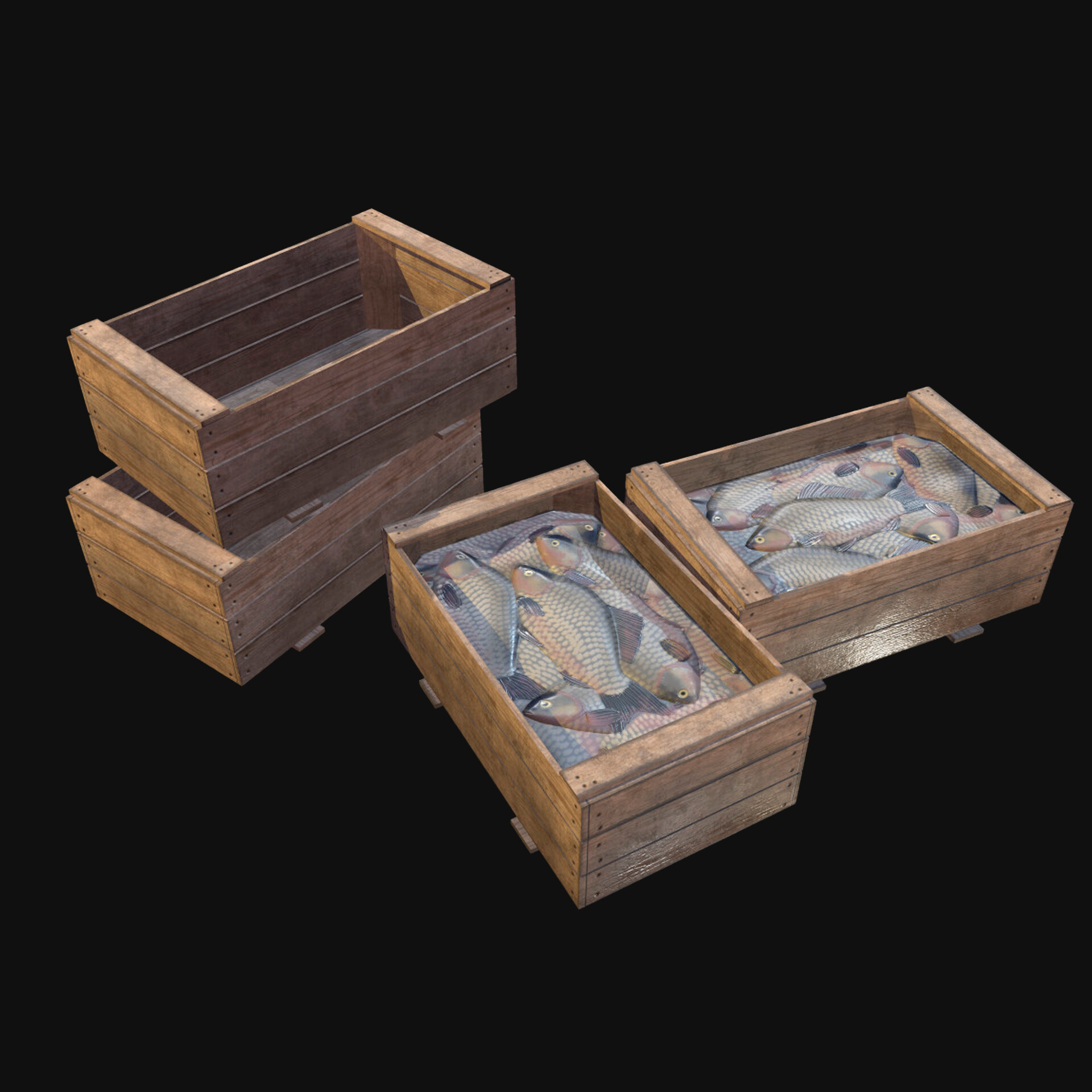 ArtStation - Game-ready crates of fish