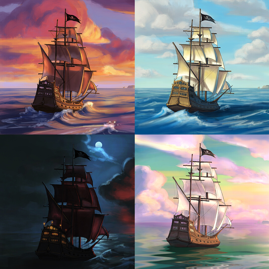 ArtStation - Pirate Ship - Color and light variations