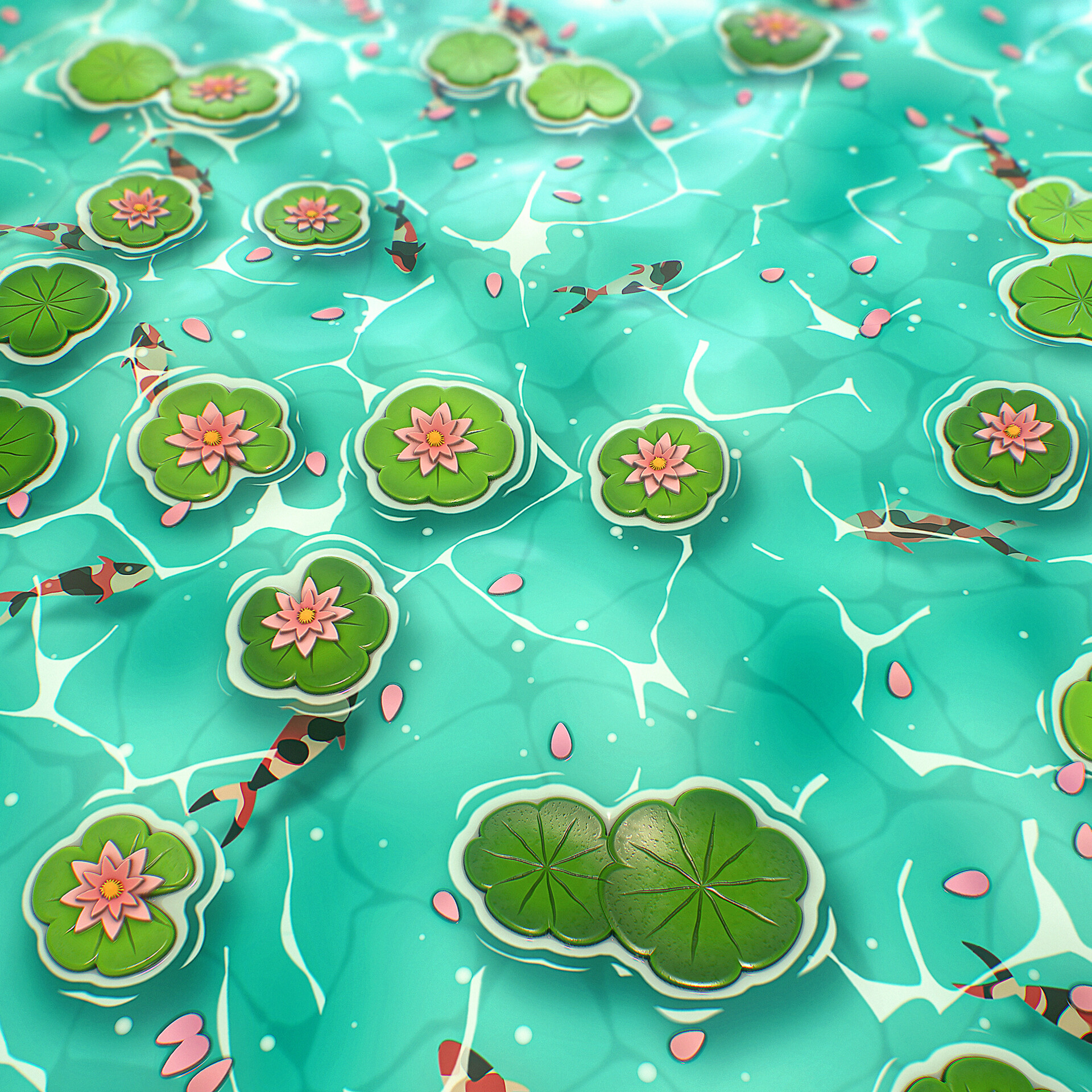 ArtStation - Stylized Lake with Water Lilies
