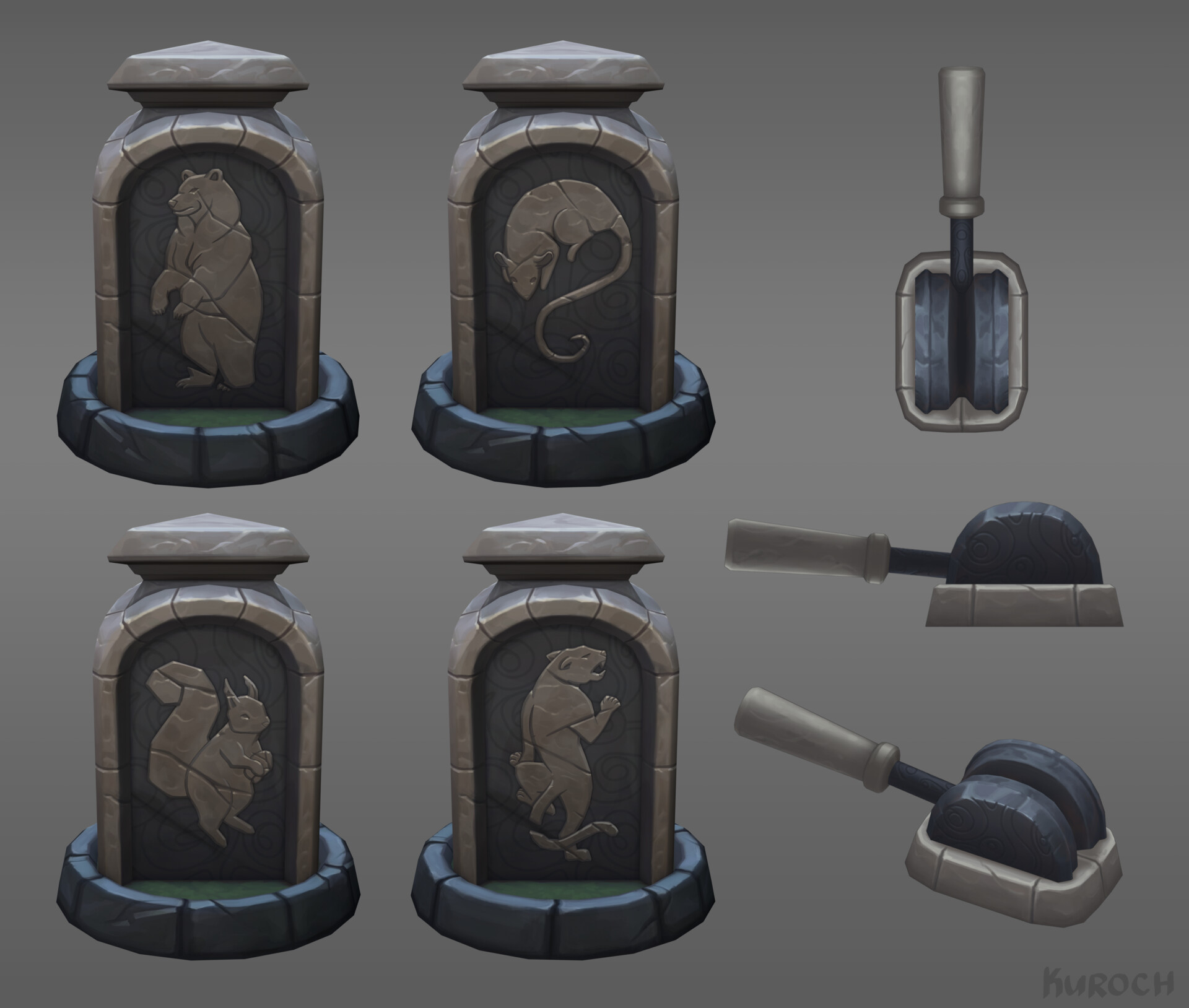 ArtStation - Stone puzzle with animals