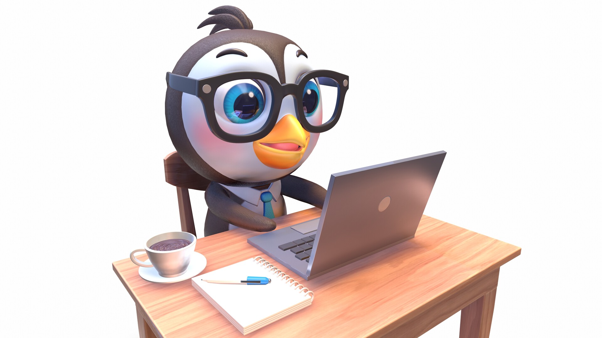 ArtStation - Penguin Cartoon working on a laptop