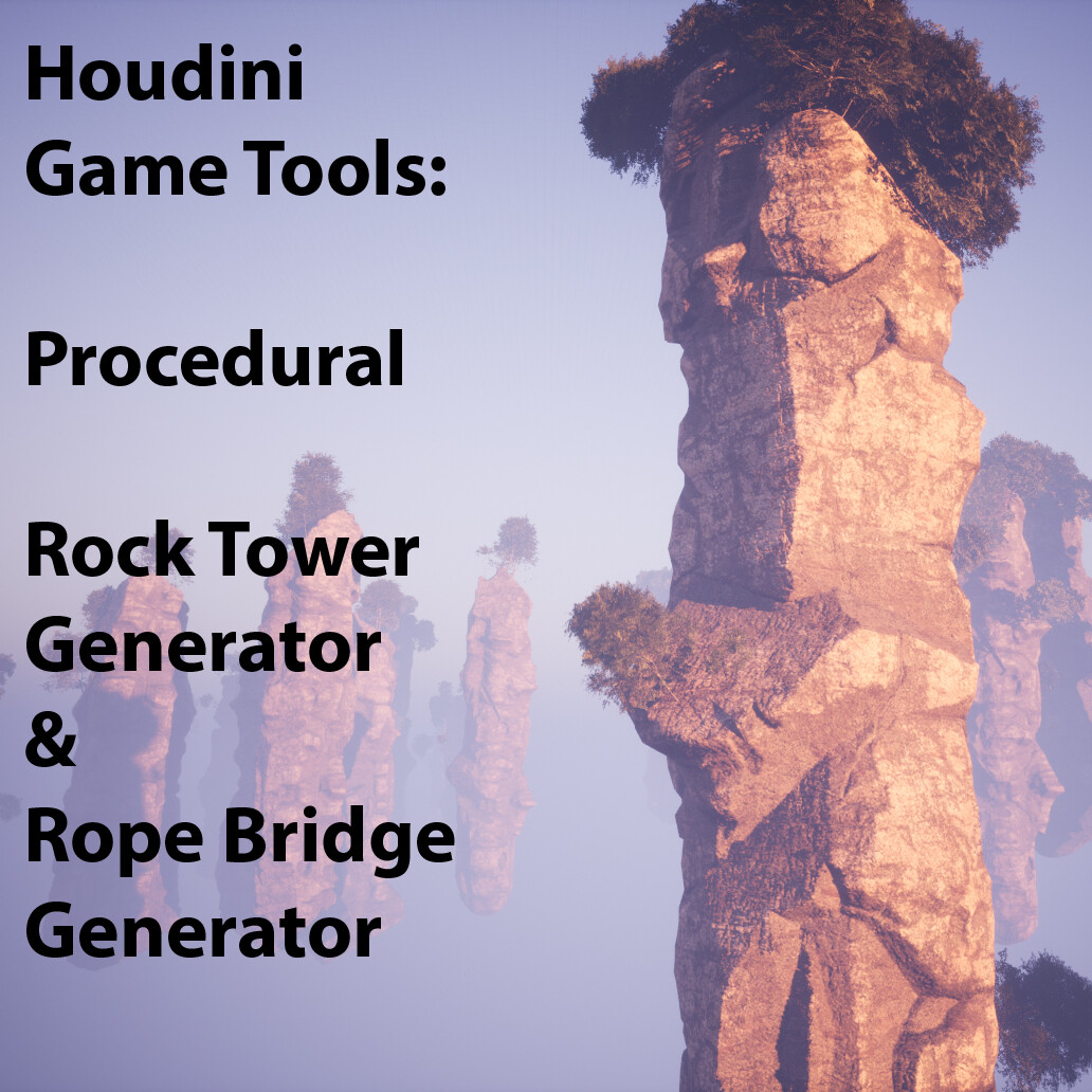 ArtStation - Houdini Game Tools: Procedural Rock Tower and Rope Bridge Generator