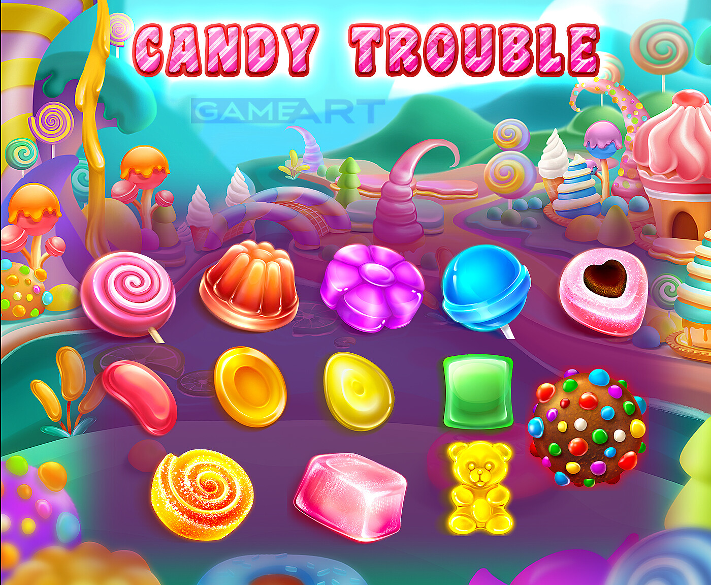ArtStation - Candy Trouble slot / Gameart