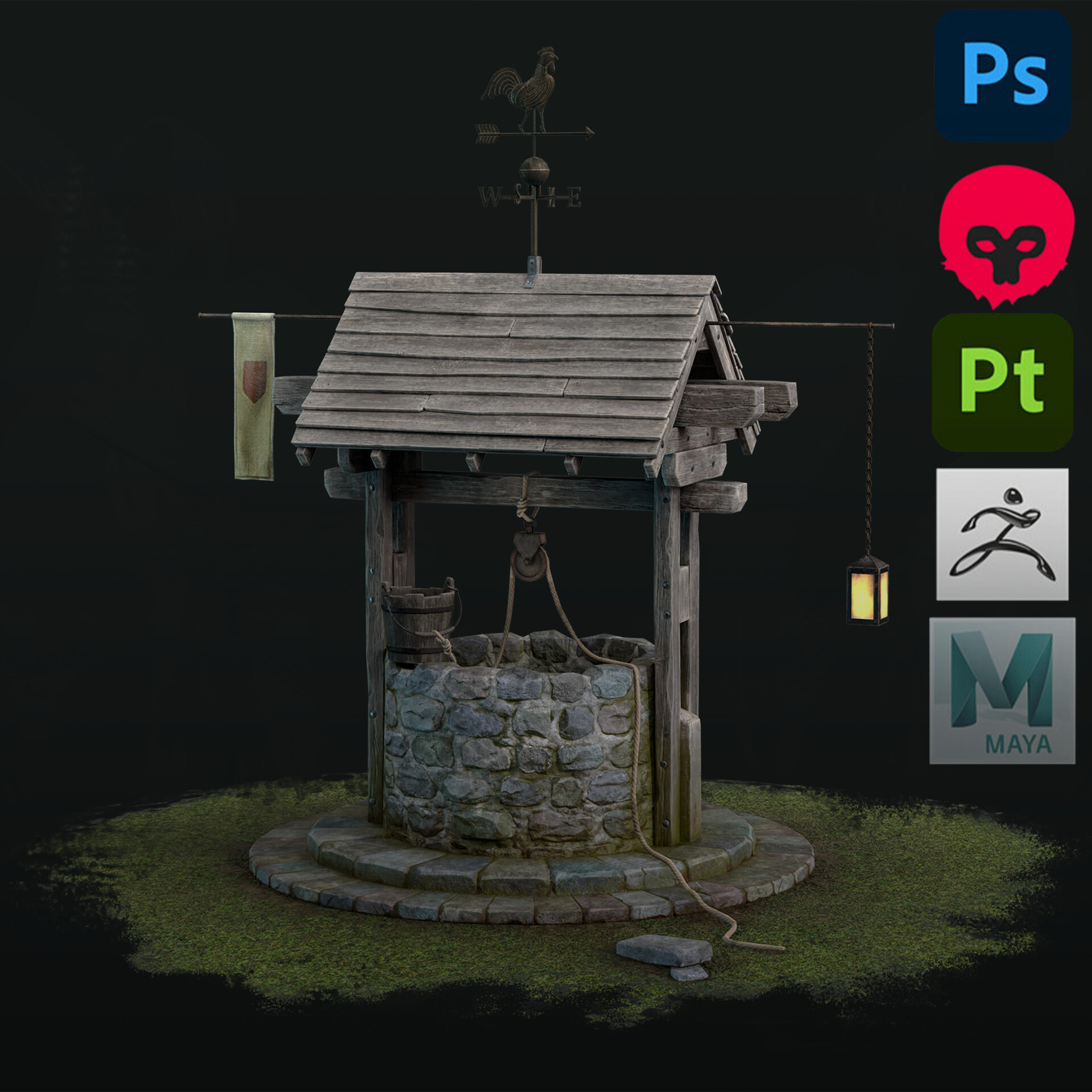 ArtStation - Weathered Medieval Well