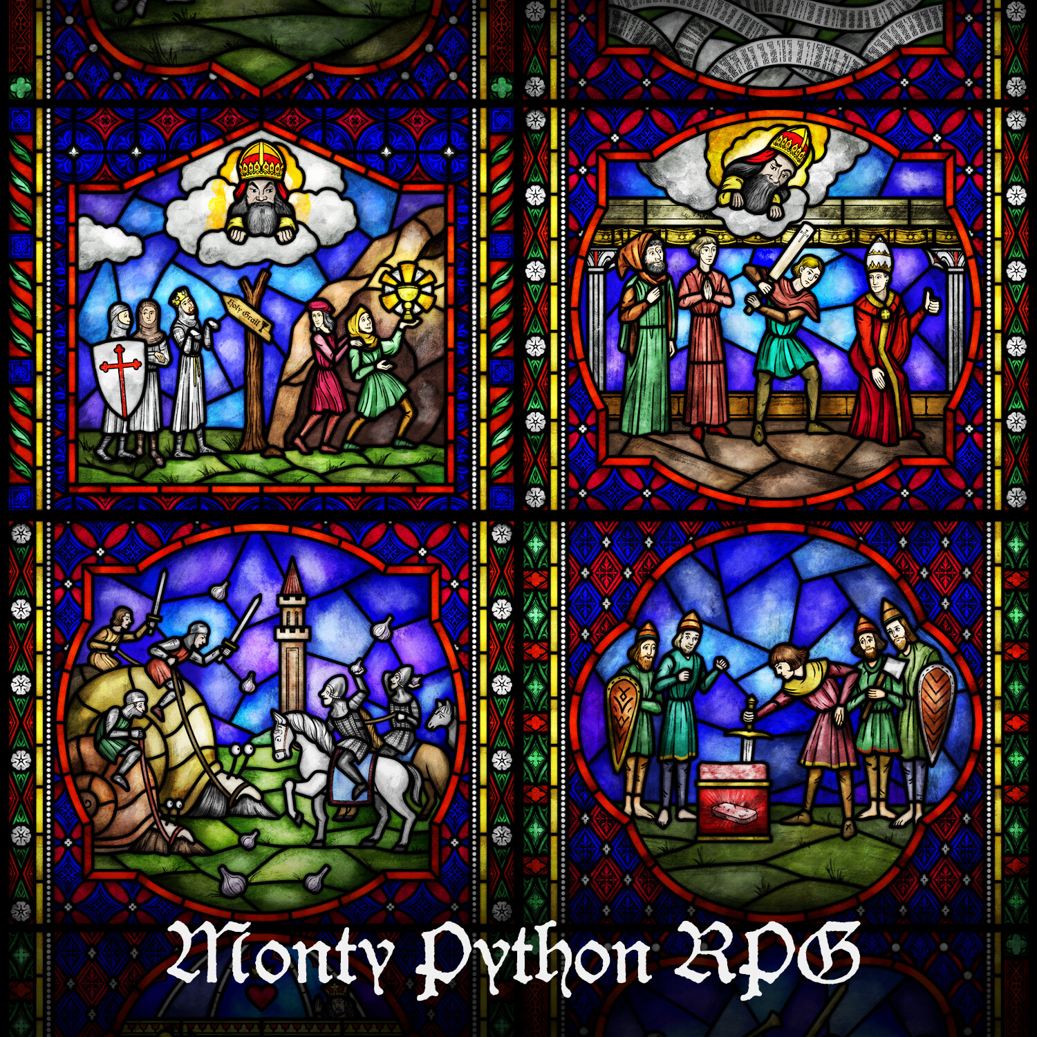 ArtStation - Monty Python RPG - stained glass illustrations