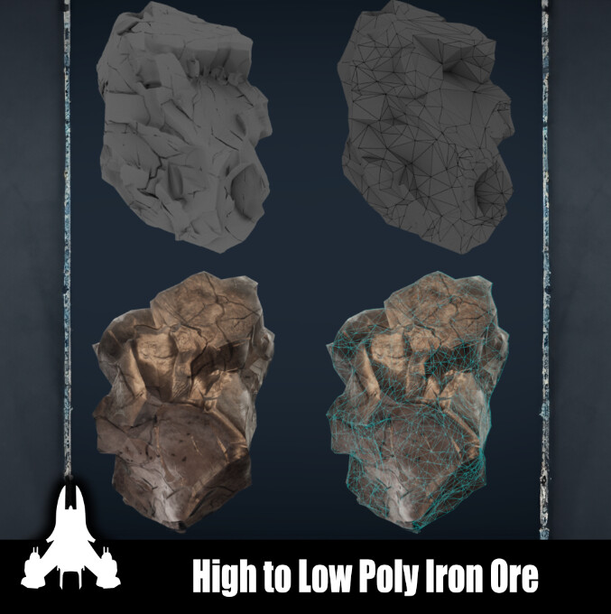 ArtStation - High to Low Poly Iron Ore Rock