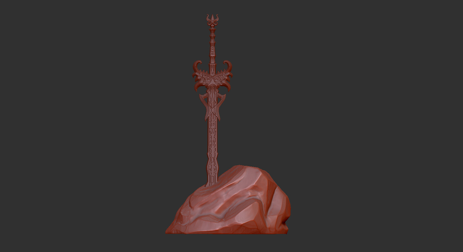 ArtStation - Zariel's Sword In Stone (For 3D print for Dungeon Smithee)