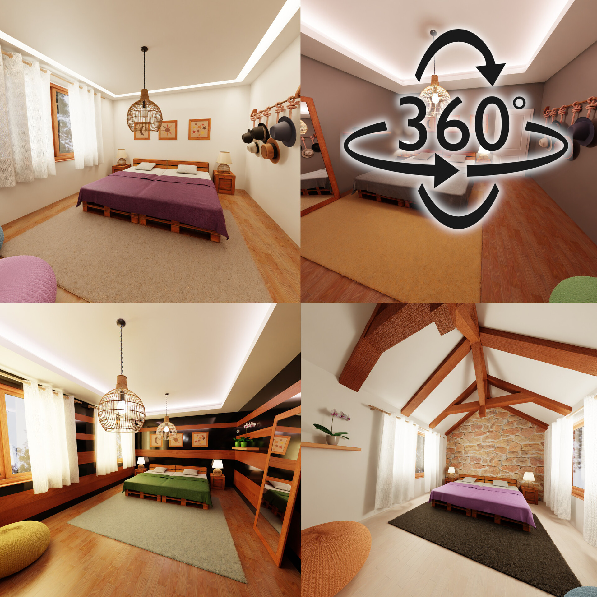 Michael Bescec - 3D Visualization of 4 Palette Bedroom Interiors