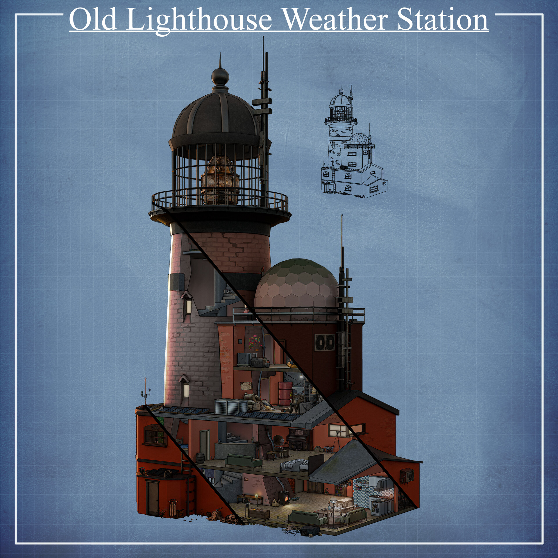 ArtStation - Old Lighthouse Weather research station, Exterior and Interior