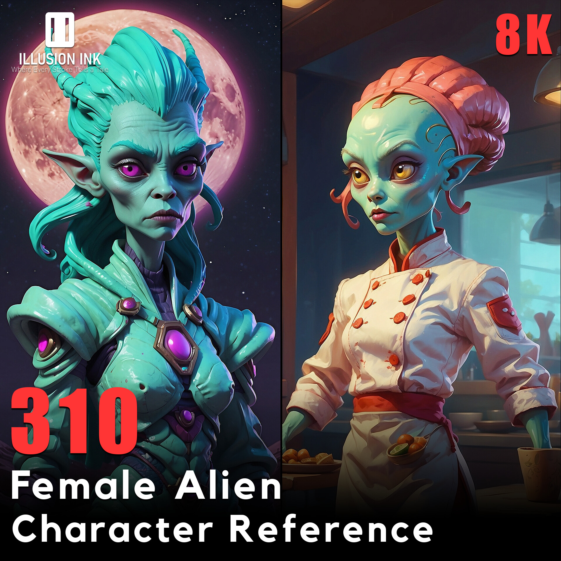 ILLUSION INK - 310 Female Alien Characters | 8K
