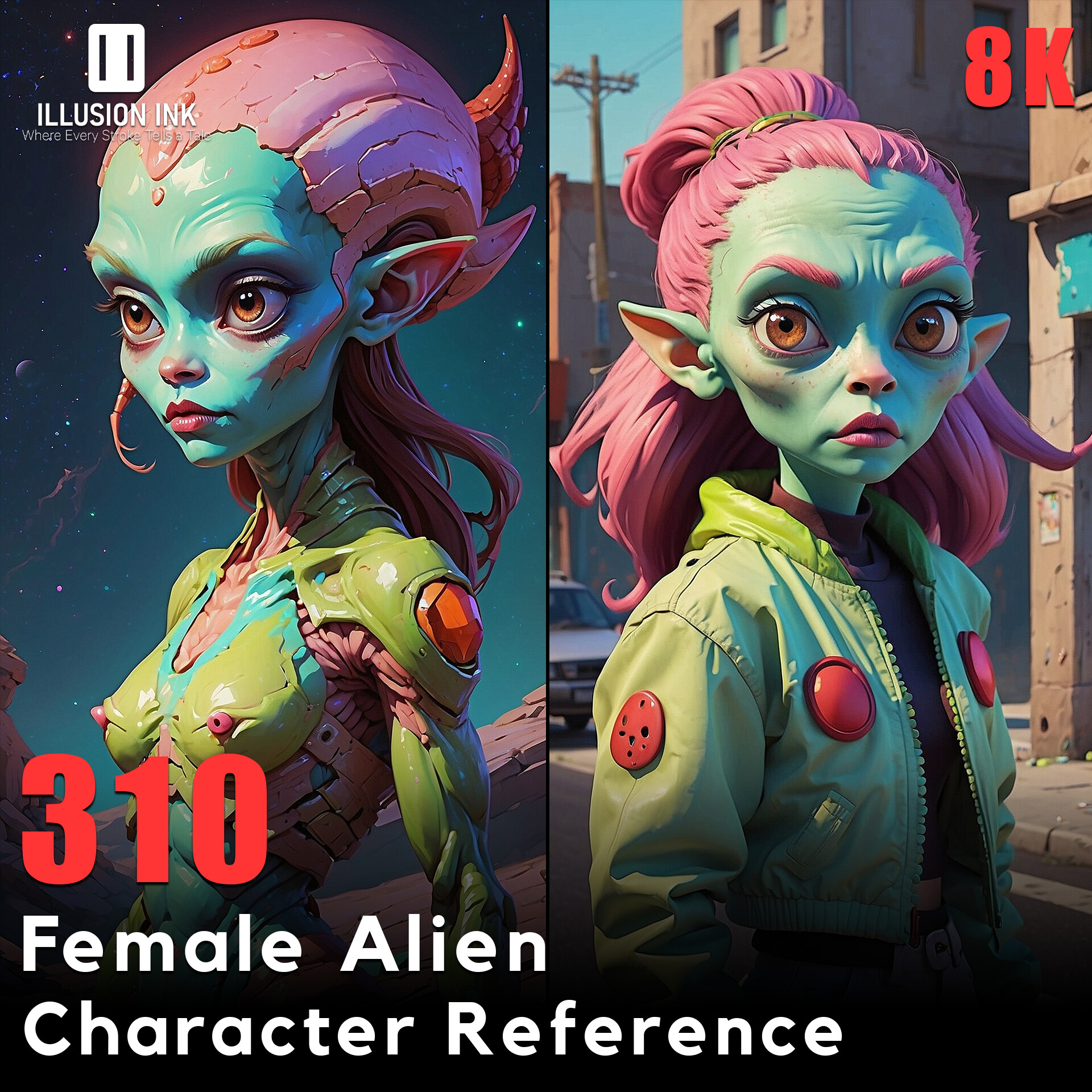 ILLUSION INK - 310 Female Alien Characters | 8K