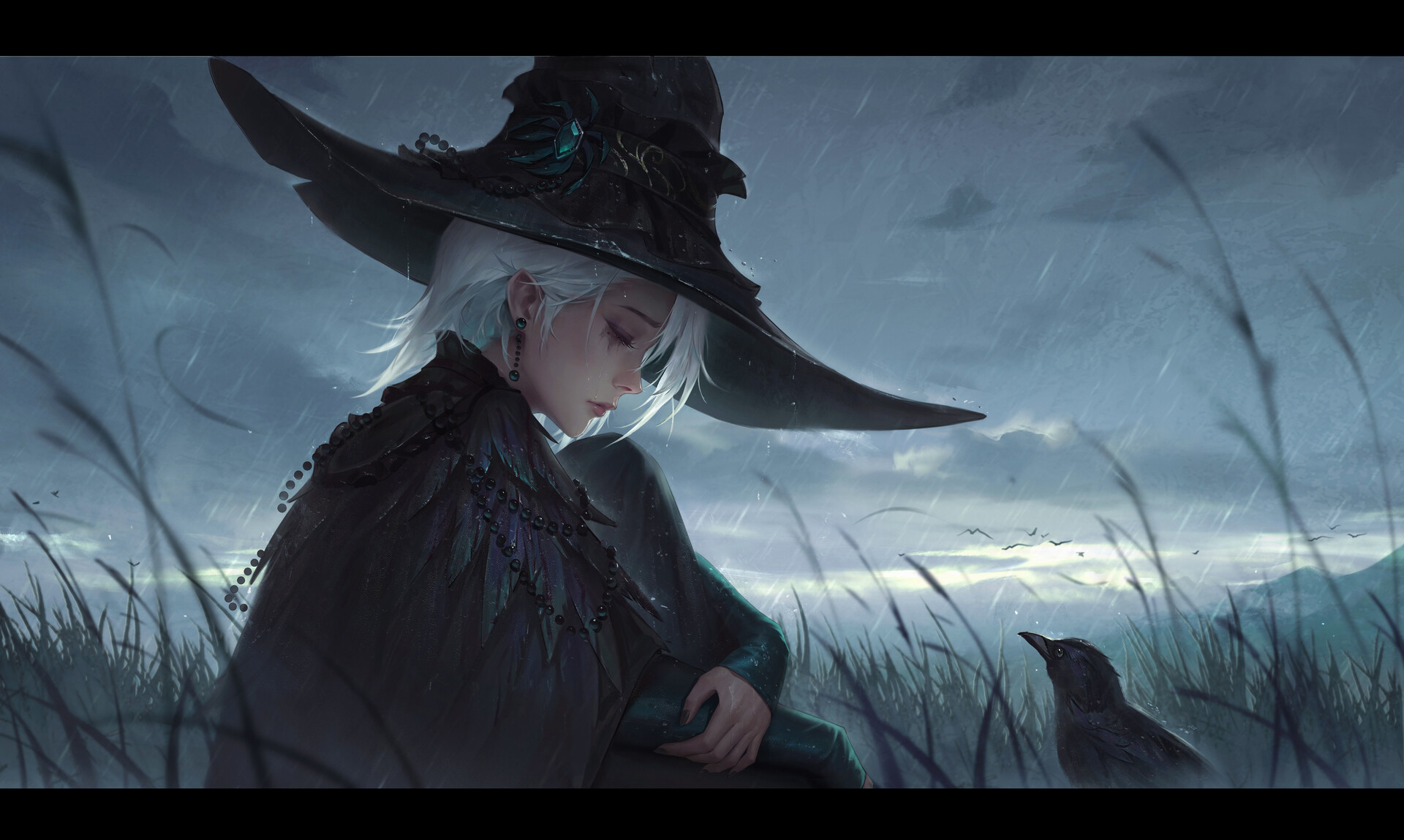 ArtStation - 《raining...》sad witch chika with her crow