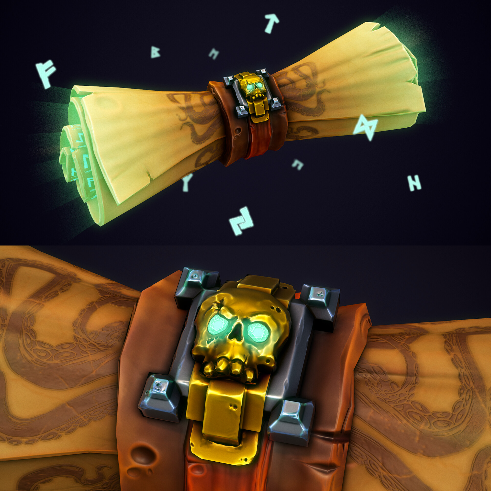 ArtStation - Stylized Scroll with Skull