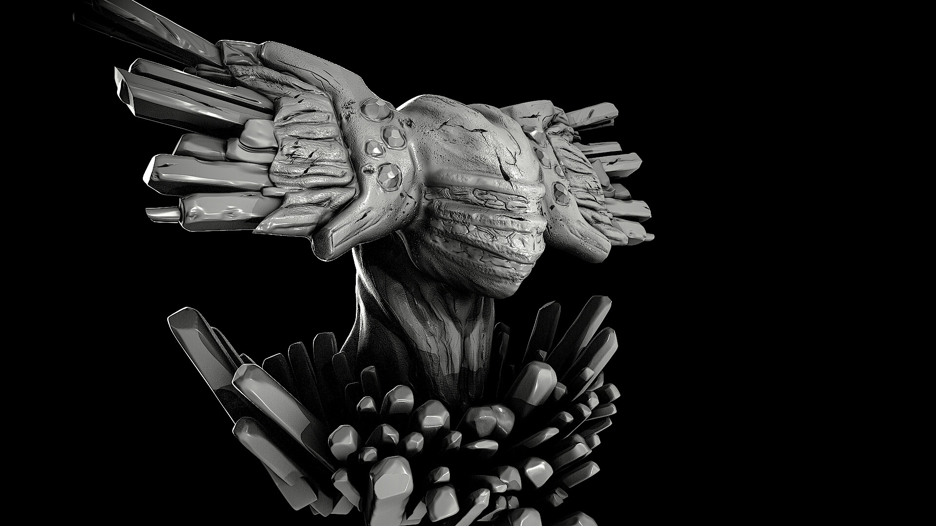 ArtStation - Stone monster bust sculpt clay render