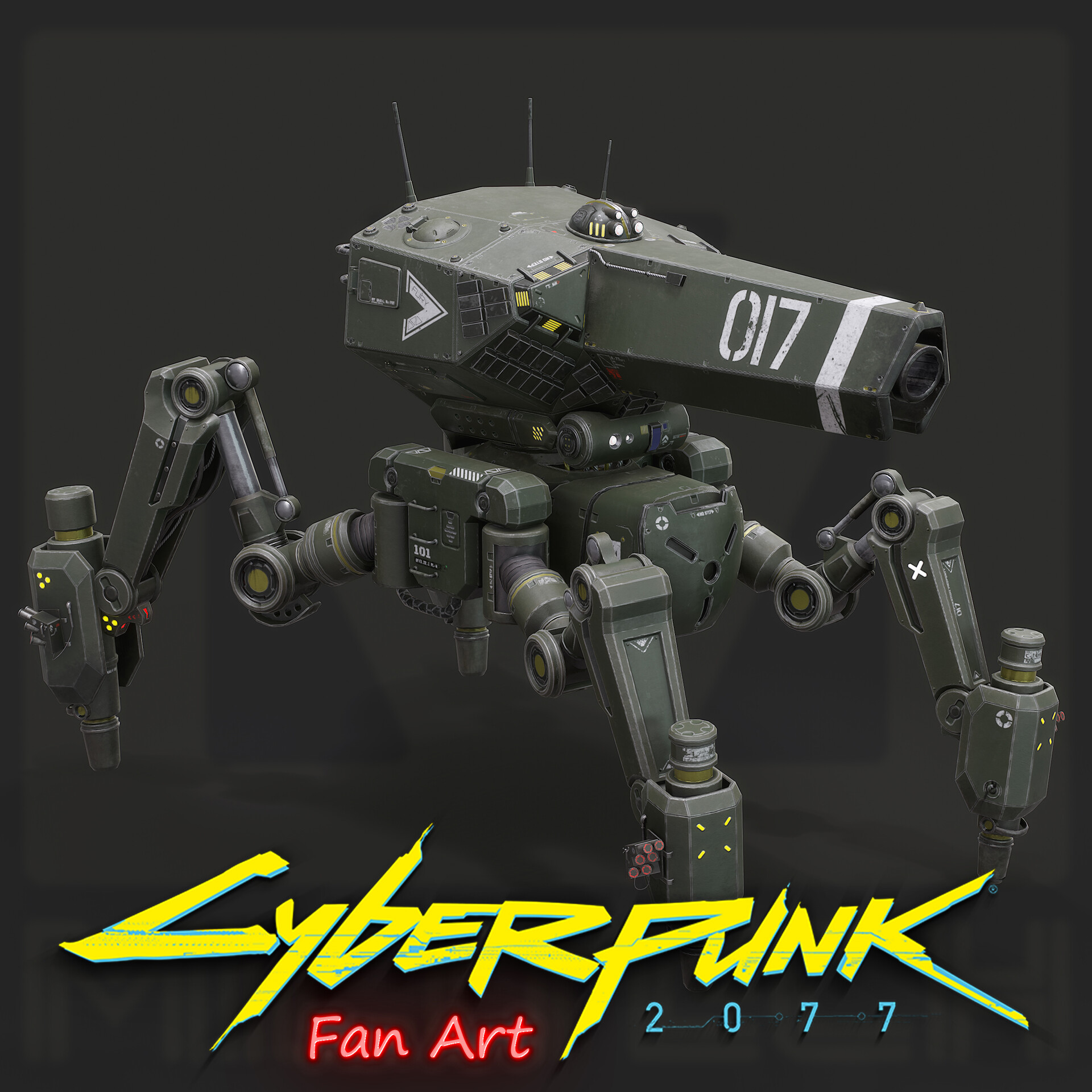 ArtStation - Cyberpunk 2077 (fan art) - IMC Spider tank (Militech style)