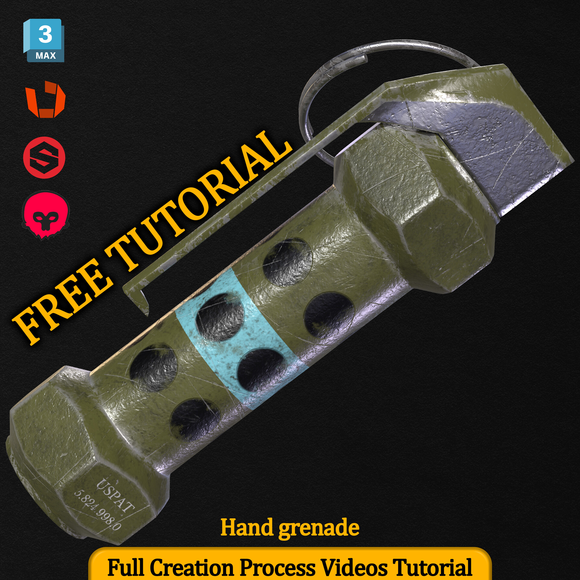 ArtStation - Hand grenade, Full Creation Process Videos Tutorial